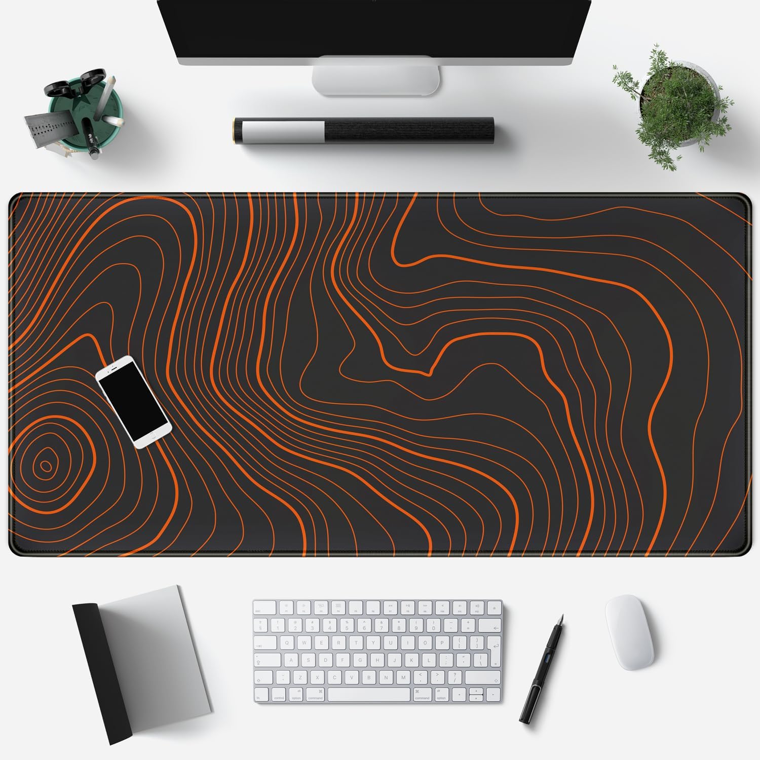 Amazon.com : Black Desk Pad Large Gaming Moues Mat Minimalist Orange ...