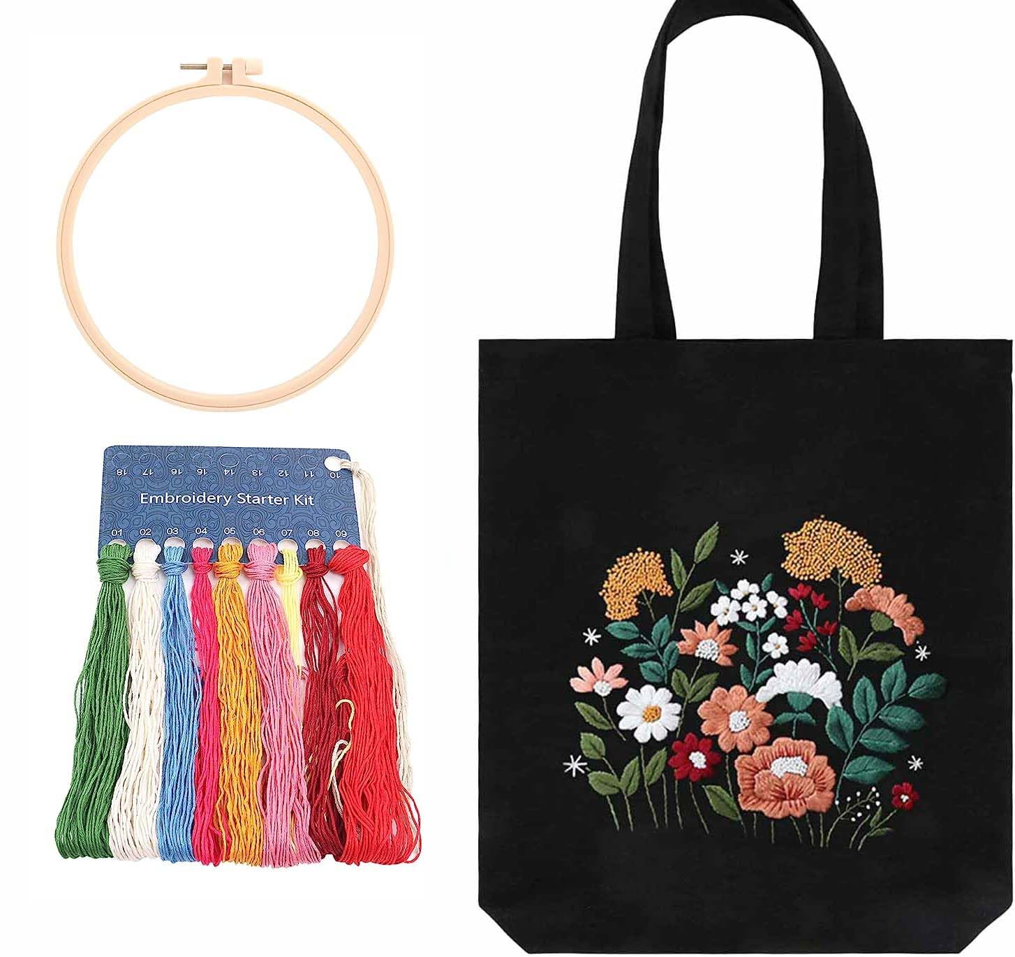 Canvas Tote Bag Embroidery Kit with Pattern for Beginners, Arts and DIY ...