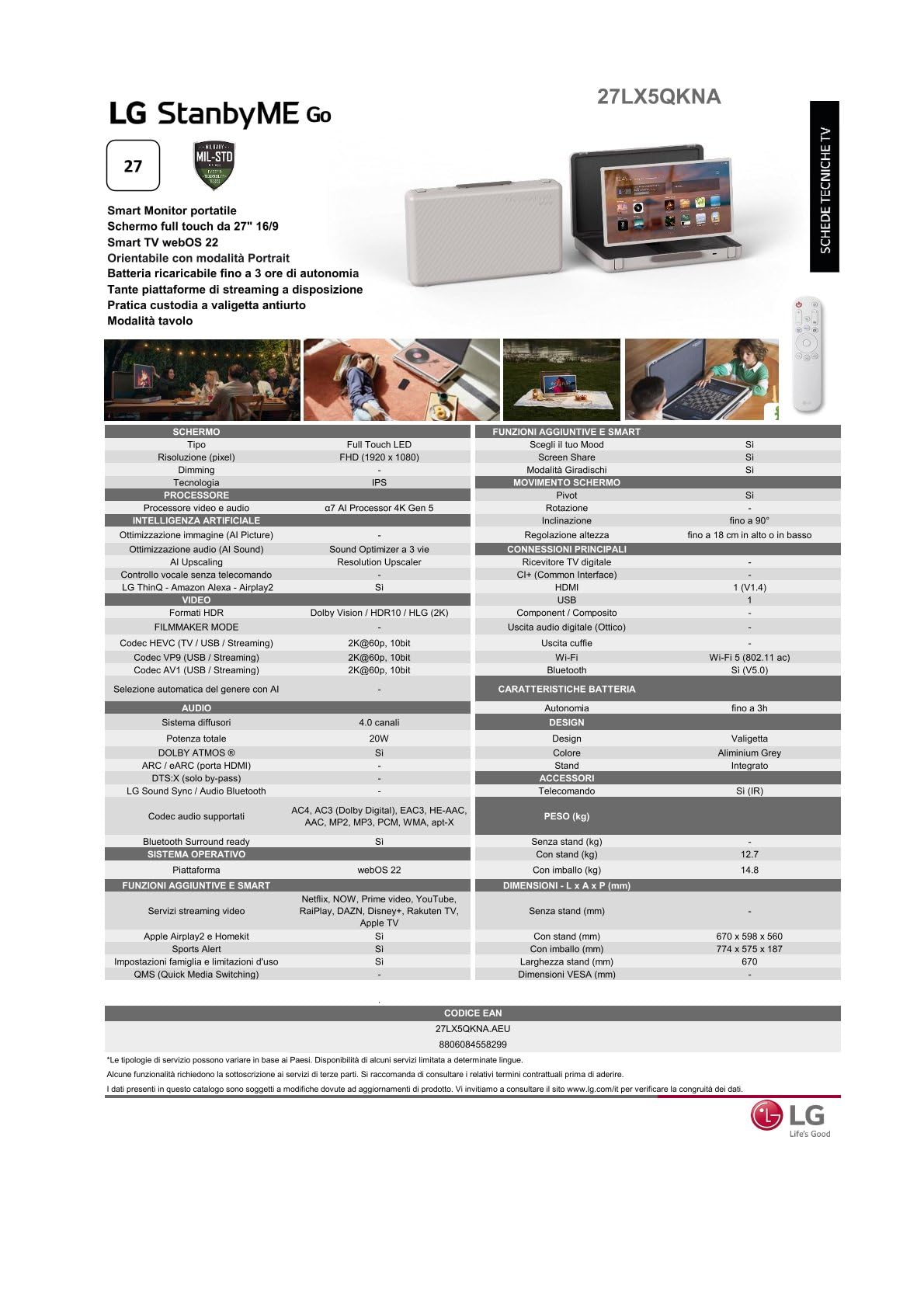 LG StanbyME Go - 27LX5QKNA - Monitor Portatile da 27'' - Touchscreen ...