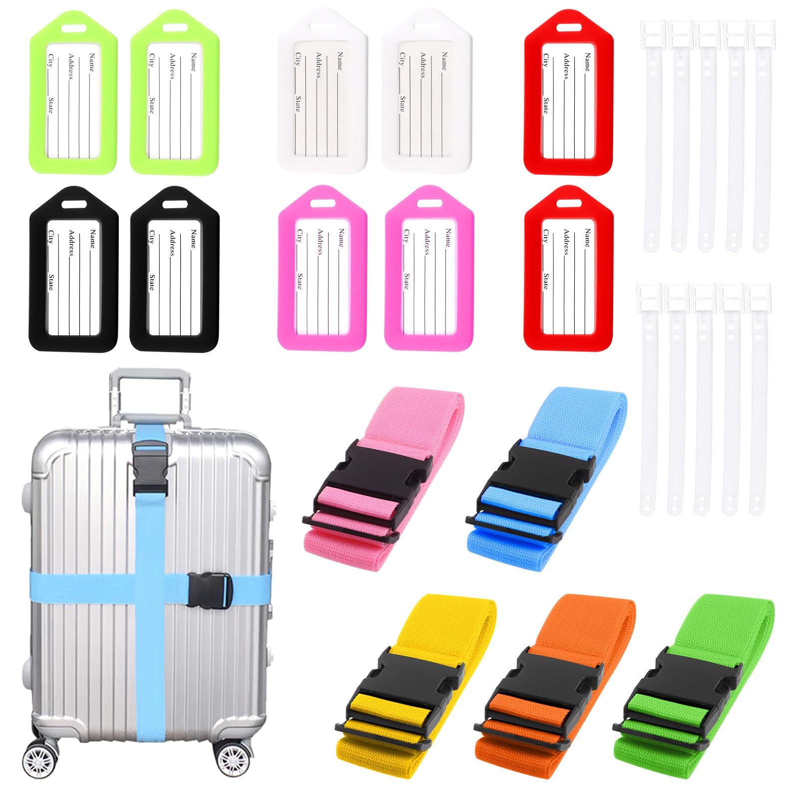 Glarks 25Pcs Luggage Straps and Luggage Tags Set, Adjustable Suitcase ...
