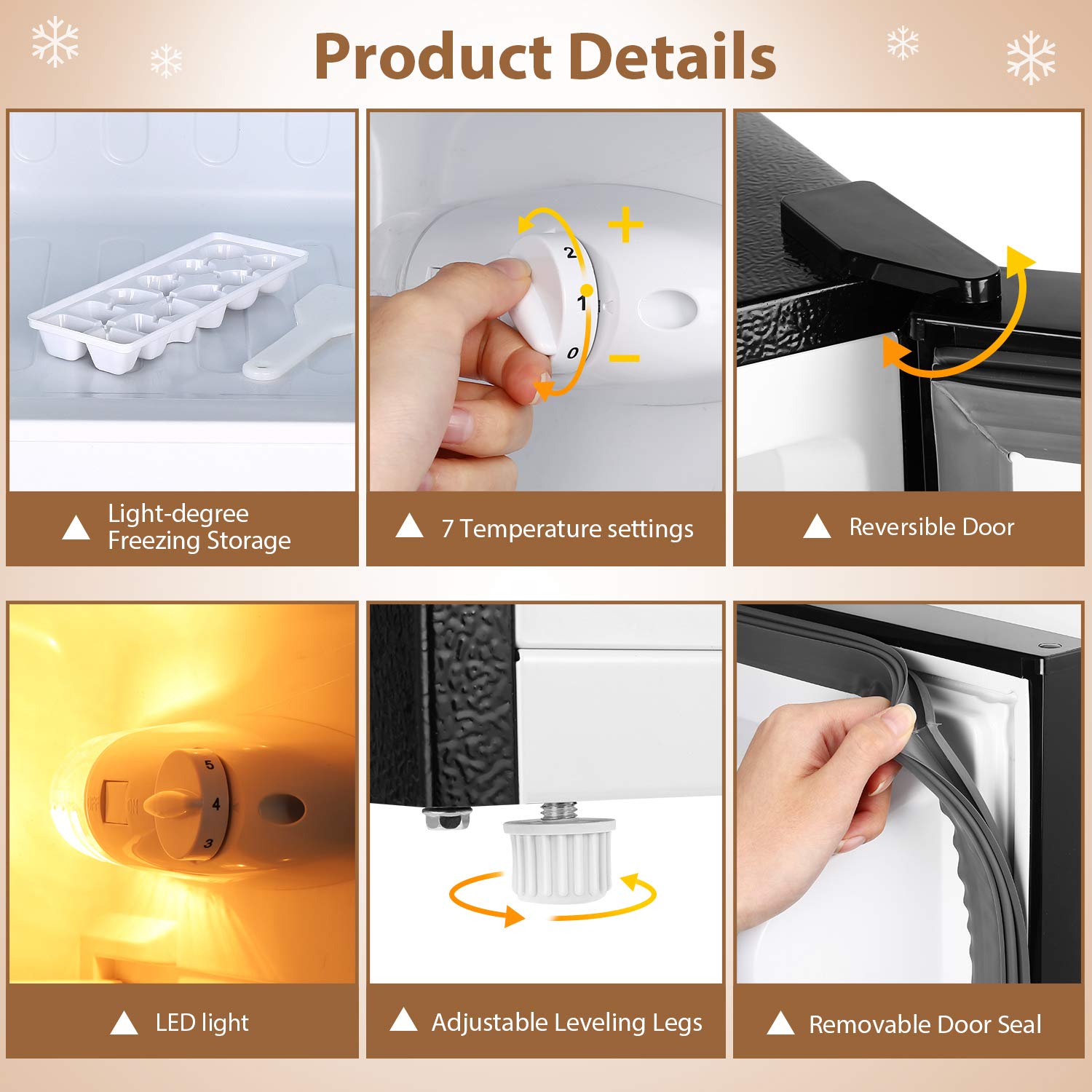 TECCPO Mini Fridge with Freezer, 3.0 Cu.Ft. 2 Reversible Door Mini ...