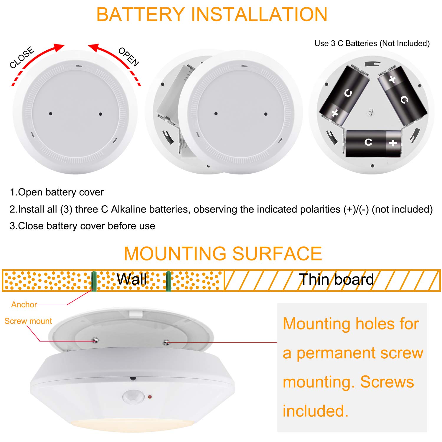 Snapklik.com : HONWELL Battery Operated LED Ceiling Light, Motion ...
