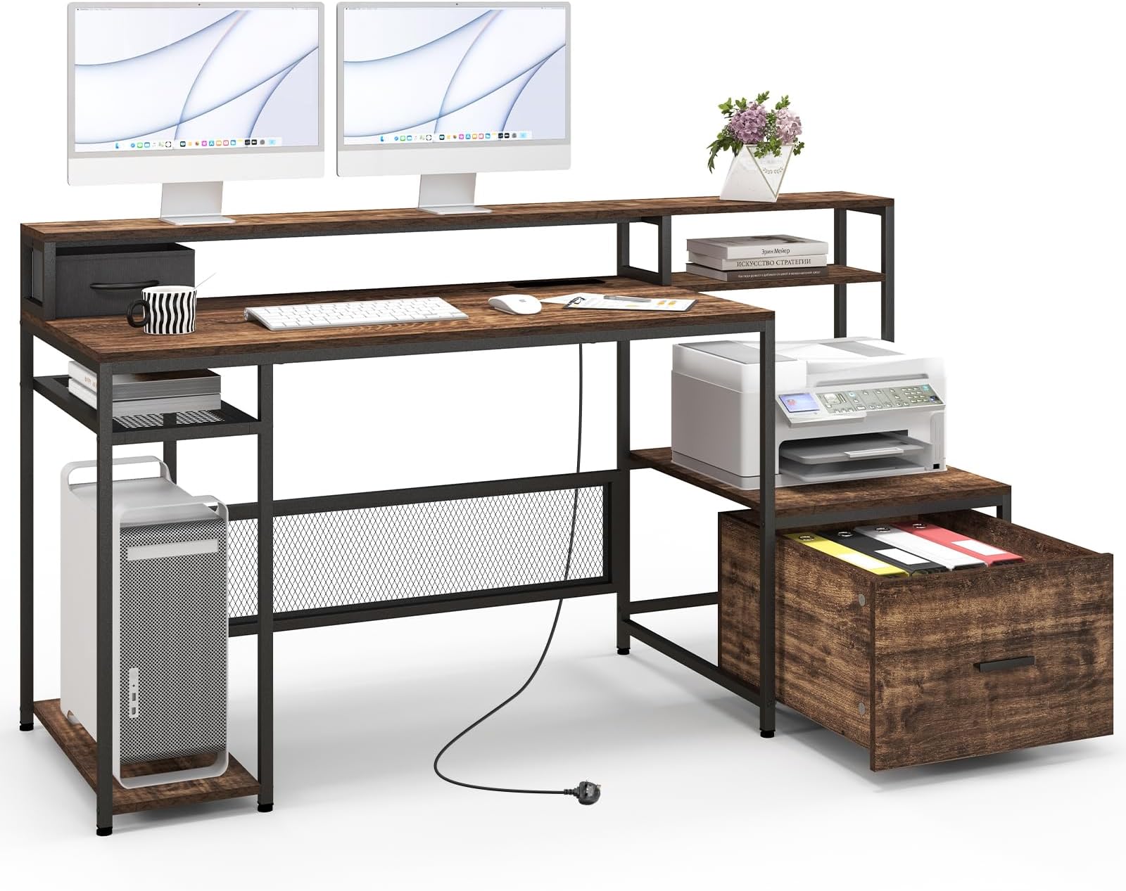 COSTWAY 170CM Home Office Computer Desk, Wooden Study Table Writing ...