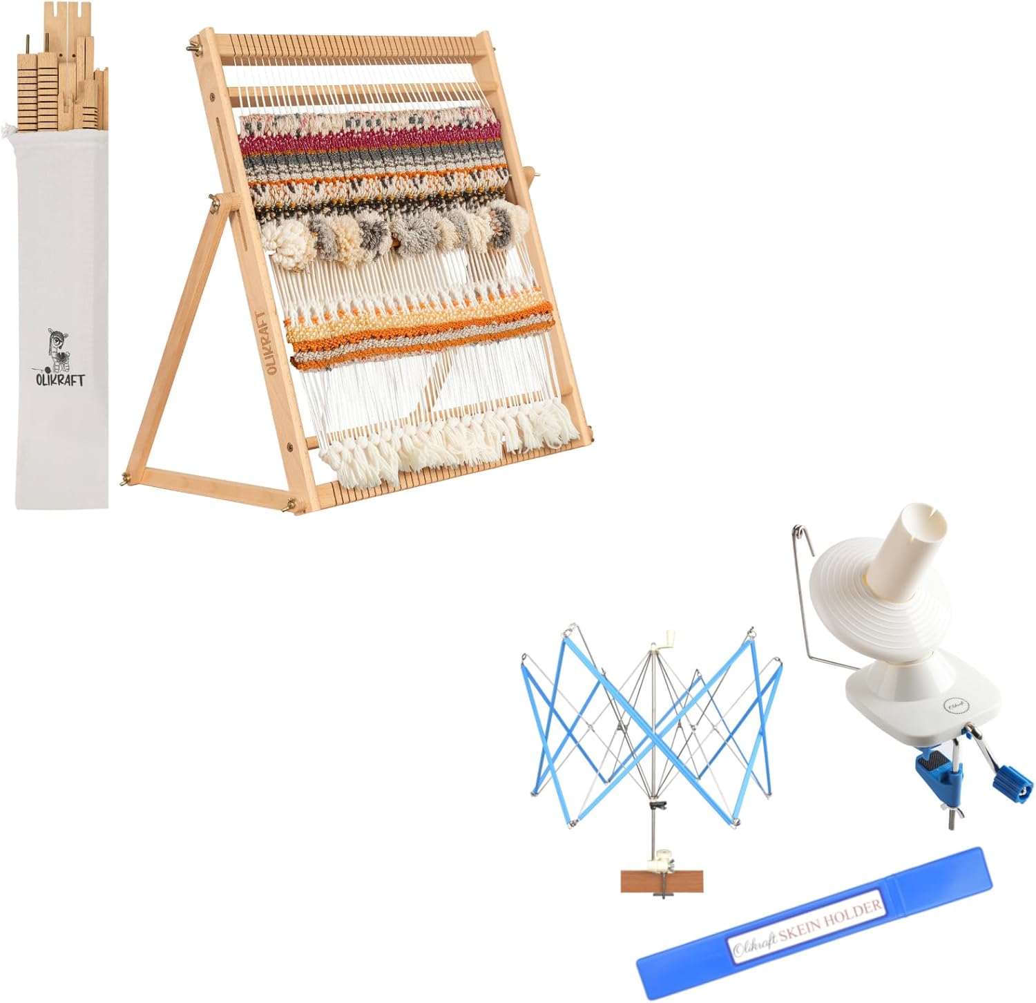 Amazon.com: Olikraft Wooden Weaving Loom and Yarn Winder - Weaving Loom ...