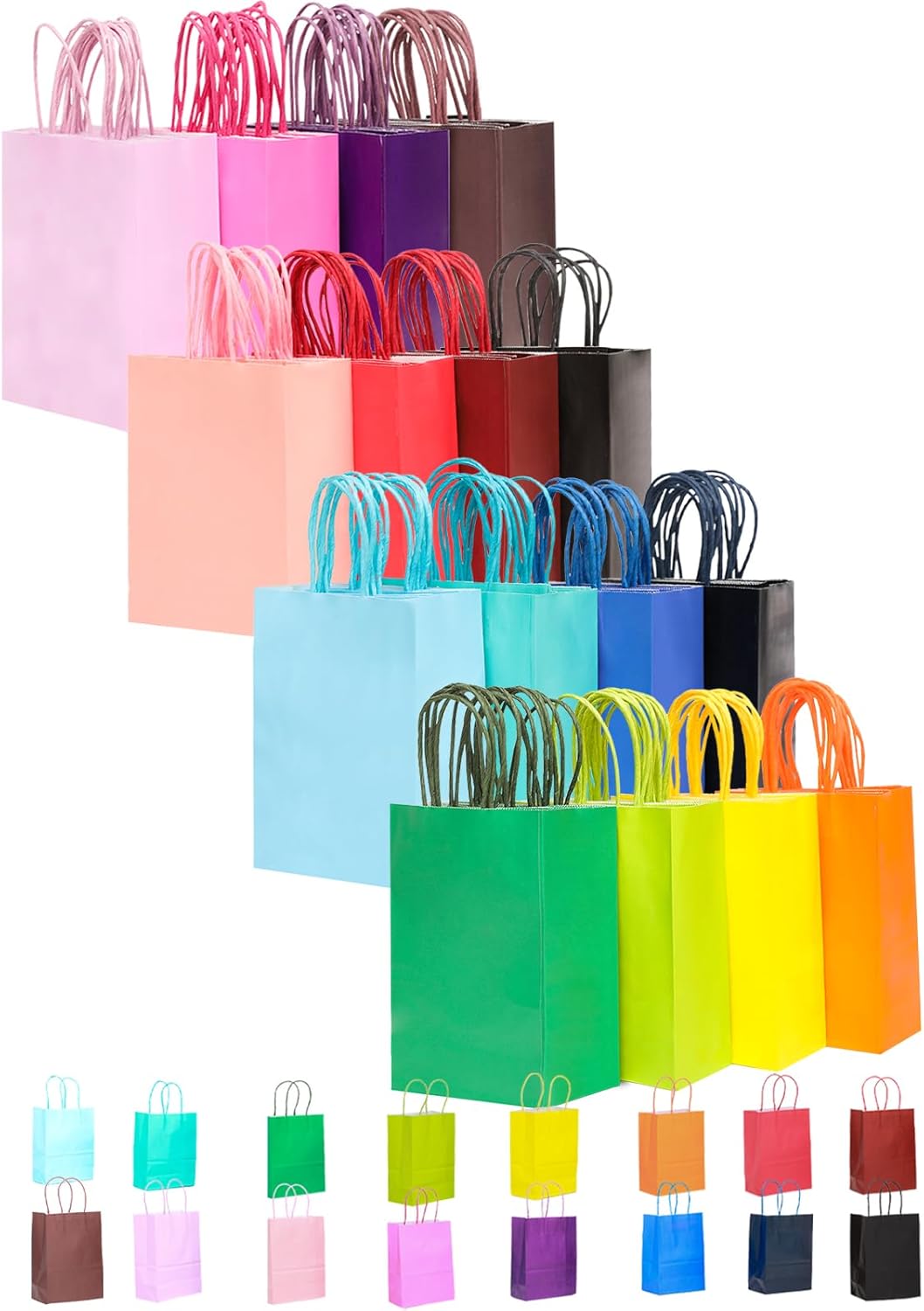 Gcarist 32PCS Rainbow Paper Gift Bags with Handles Bulk 21×15×8CM 16 ...
