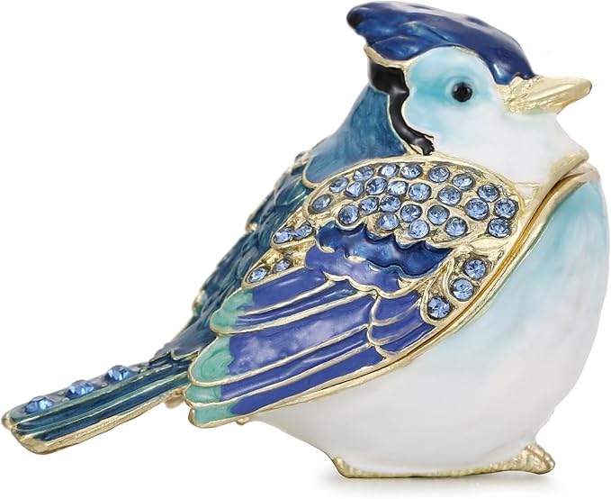 Amazon.com: Hand Painted Enamel Blue Jay Trinket Box for Home Decor ...