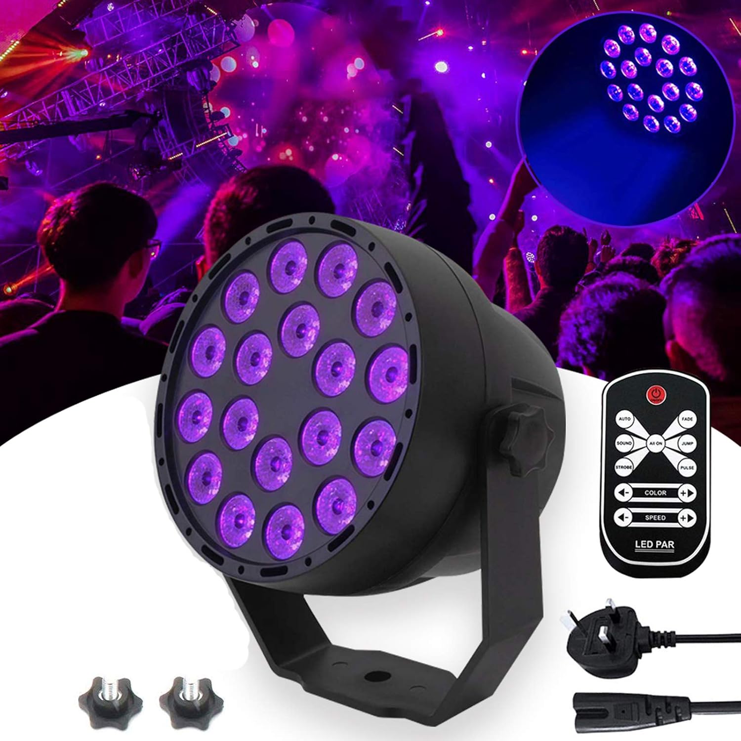 Uv Disco Stage Light, 54W 18LED DMX512 UV LED Party Black Light, Remote ...