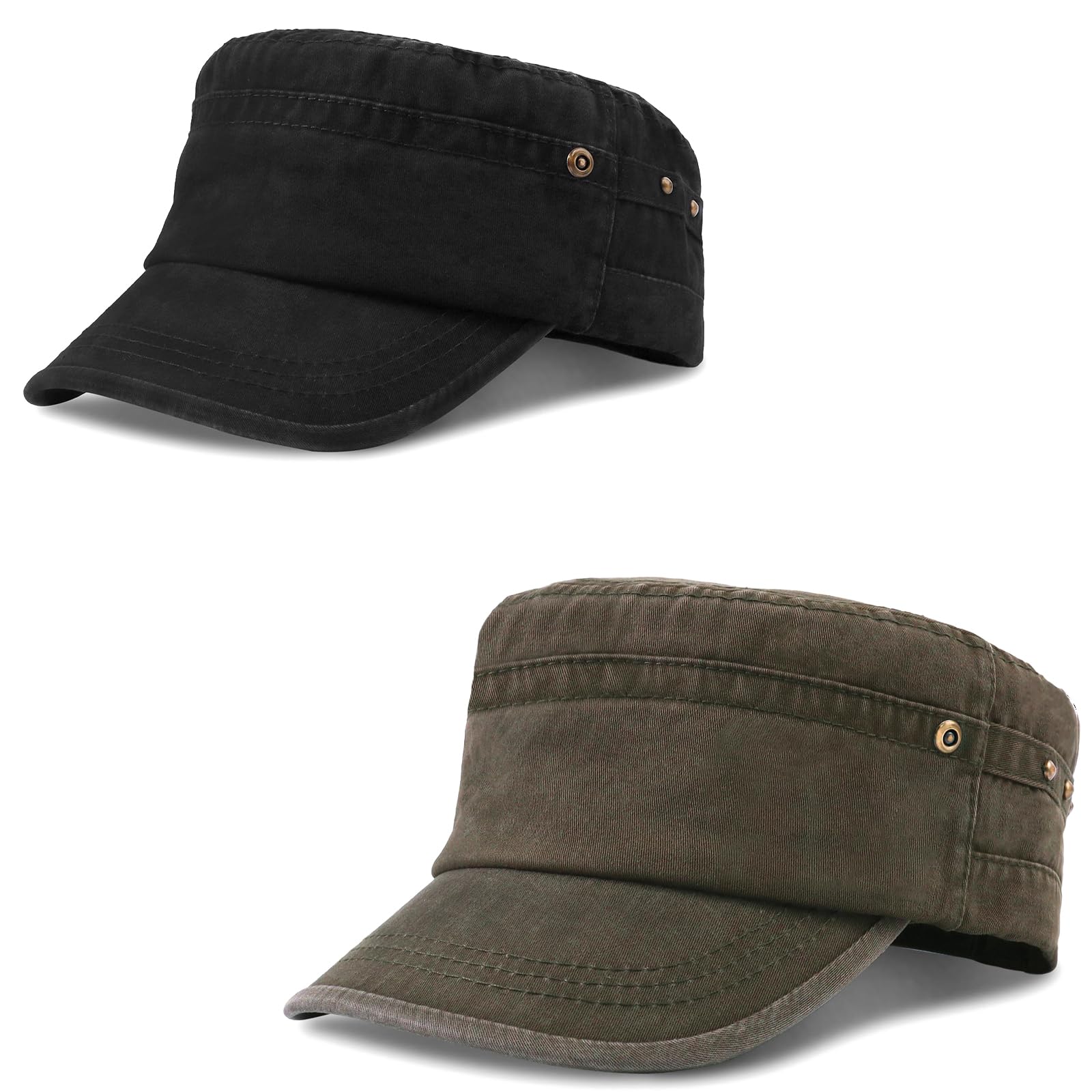 Military Hats for Men Duo Pack - Washed Cotton Military Caps Vintage ...