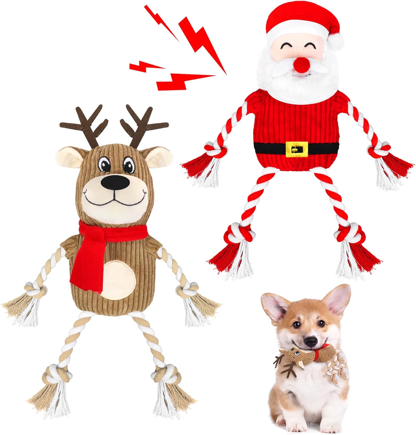 Pet Supplies : Tiibot 2 Pieces Christmas Dog Rope Toys Stuffed Squeaky ...