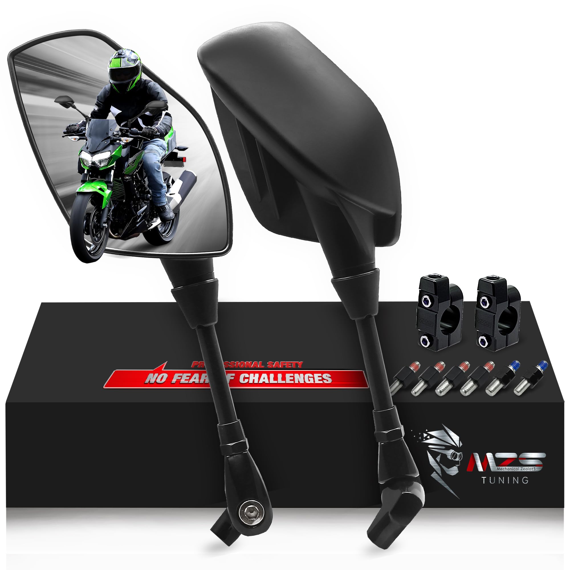 Amazon.com: MZS Motorcycle Mirrors, Foldable 10mm 8mm Hawk-Eye ...