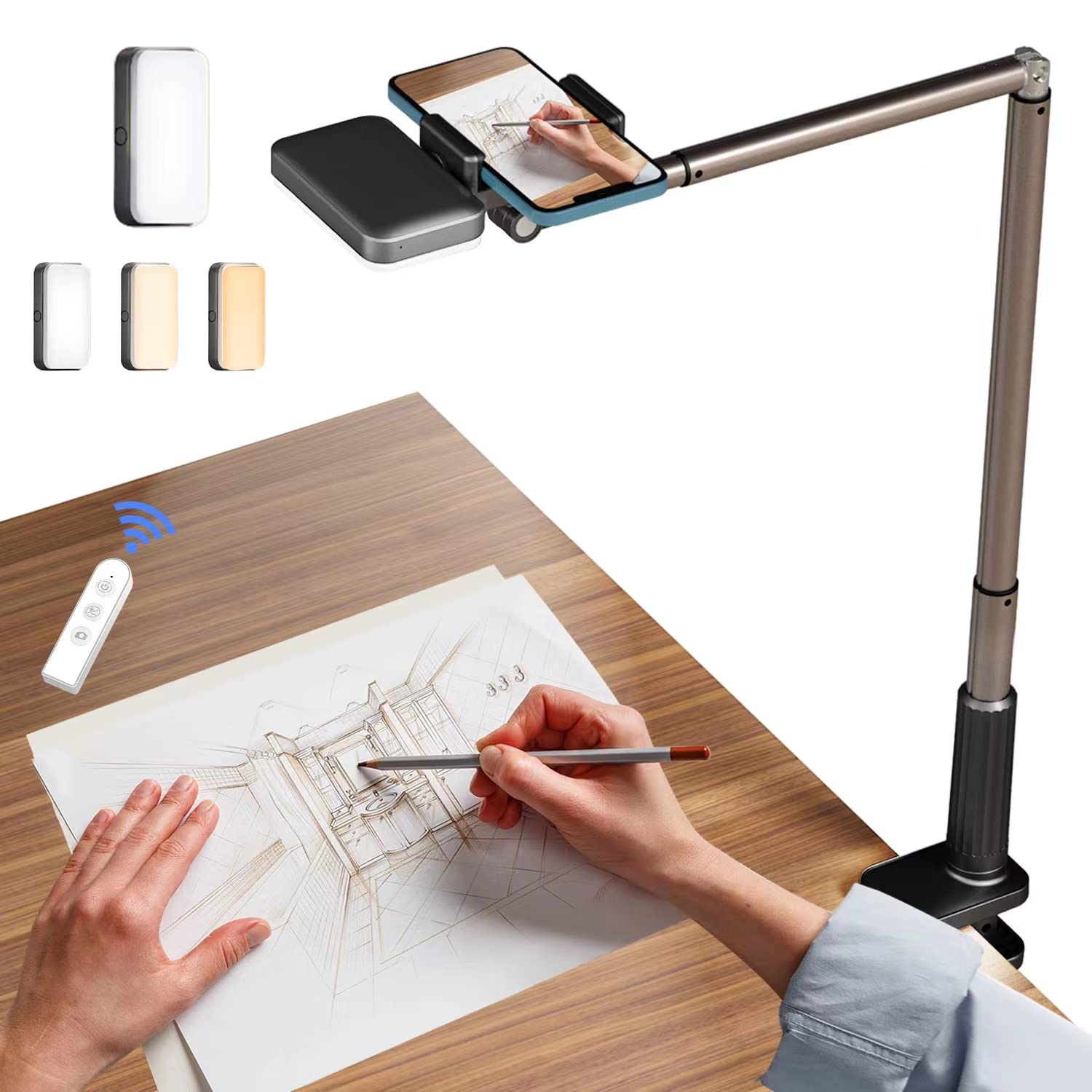 Adjustable Desk Mount Arm With LED Light For Recording Overhead Phone ...