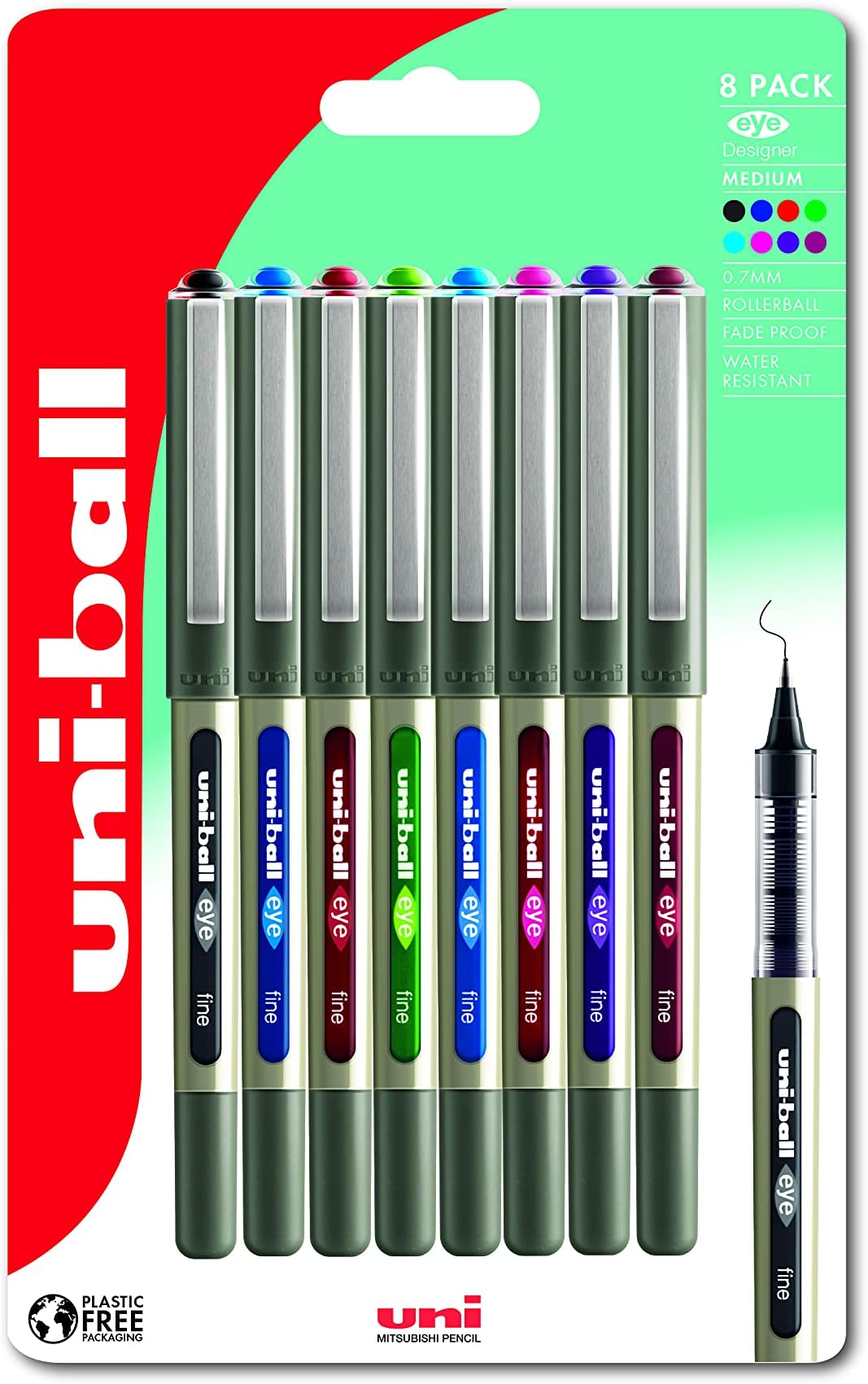 Uni-Ball Eye Fine Rollerball Pens, 8 Pack Assorted : Amazon.co.uk ...