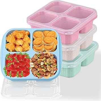 Movstriker 4 Pack Snack Containers, Bento Bento Snack Boxes with 4 Compartments Meal Prep ...
