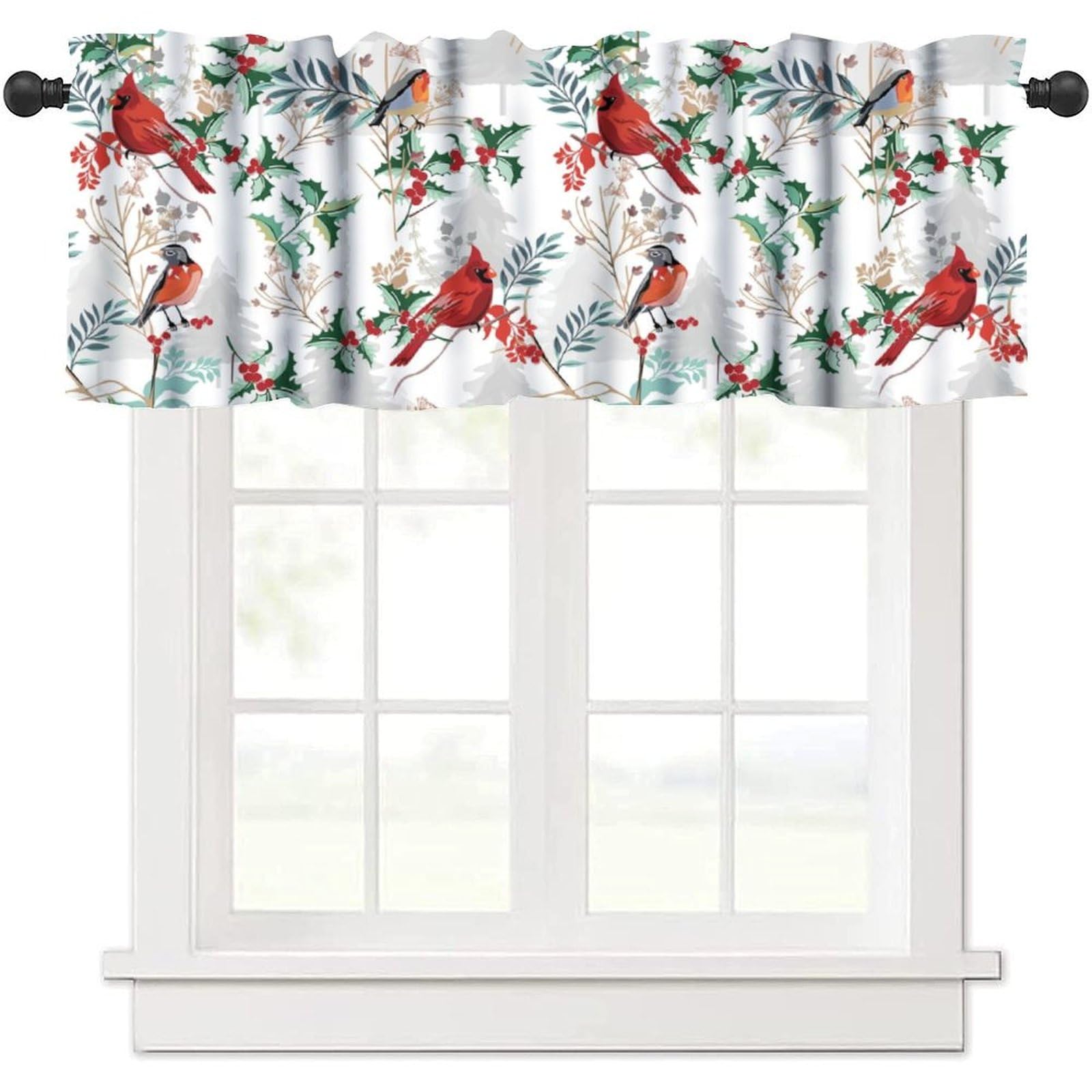 Amazon.com: Djaby Christmas Valances Curtain, Poinsettia Christmas Red ...