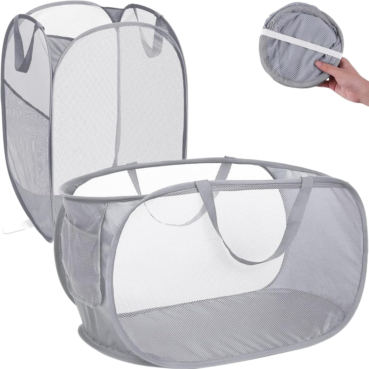 2 Pack Mesh Pop up Laundry Baskets 70L Folding Washing Basket ...