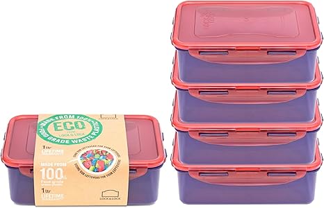 LocknLock Eco Rectangular Food Containers with Lids Set of 5 - Plastic ...