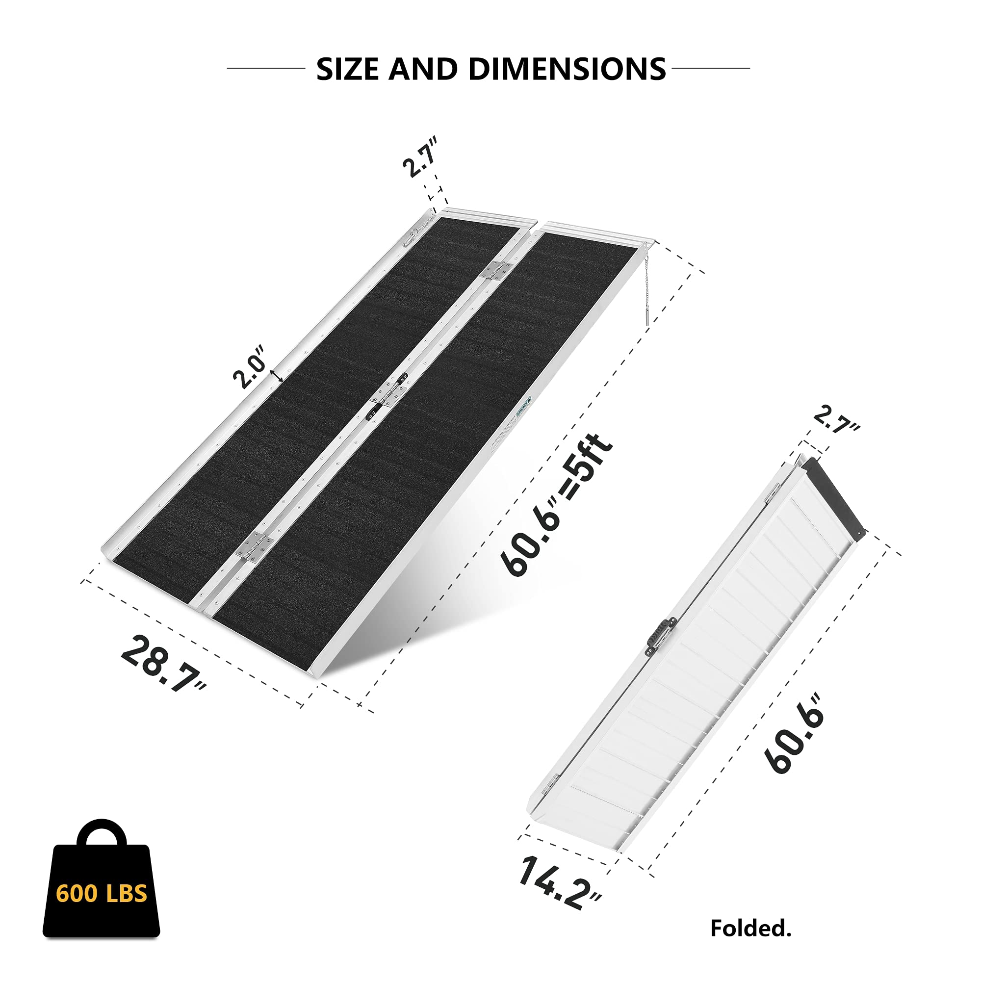 ORFORD Non-Skid Foldable Wheelchair Ramp 5FT, Threshold Ramp with a Non ...