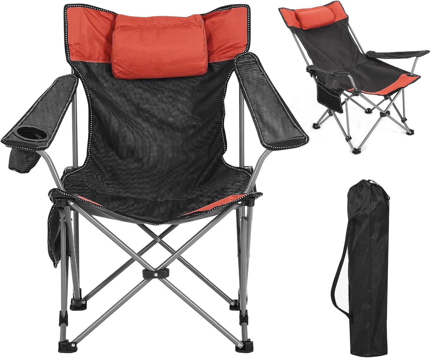 LONEASY Silla Plegable Camping, Silla de Playa, Silla de Camping Plegable Portátil con Bolsillo ...