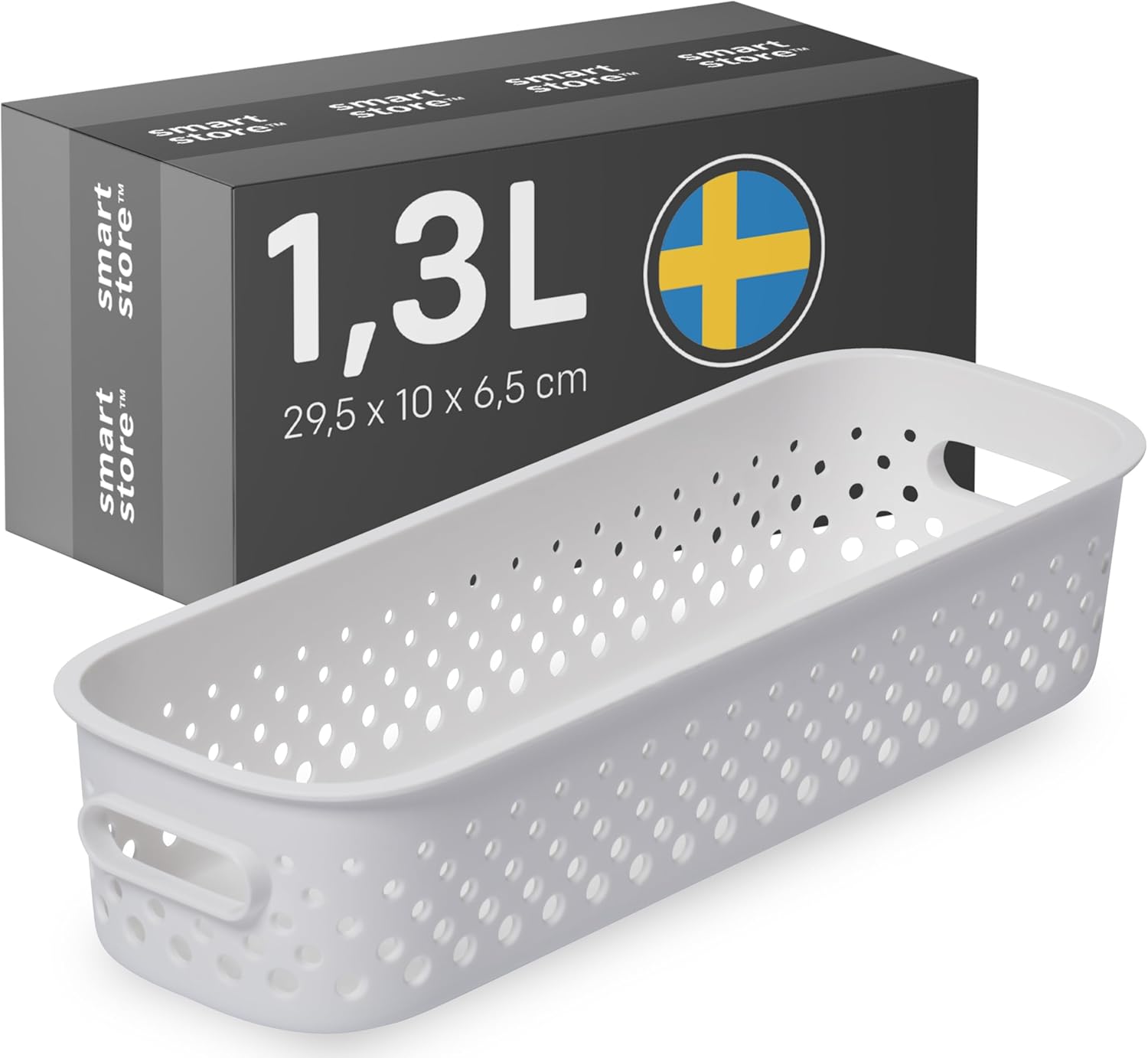 SmartStore Storage Basket with Handles in White 1.3L (29.5x10x6.5cm) | Small Storage Bin from ...