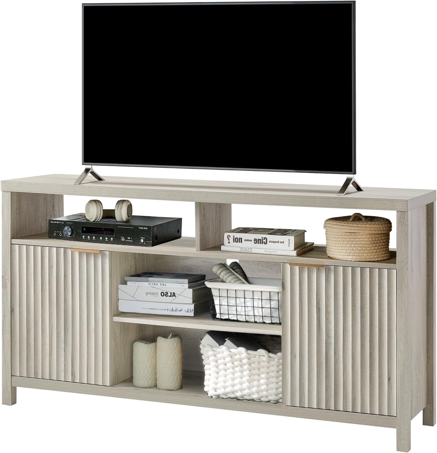 Amazon.com: OAKHAM HOME Fluted Tall TV Stands for Living Room, Heavy ...
