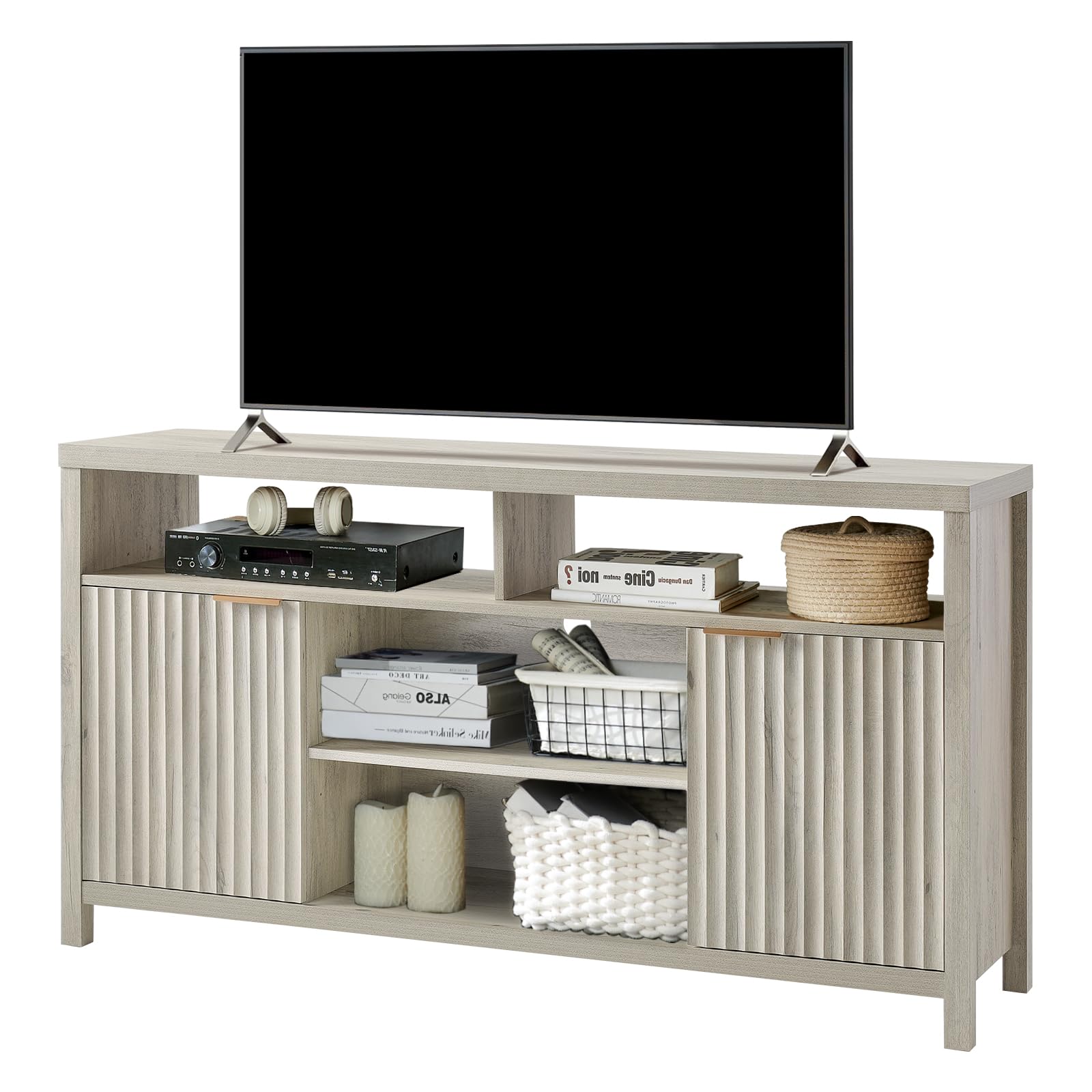 Amazon.com: OAKHAM HOME Fluted Tall TV Stands for Living Room, Heavy ...