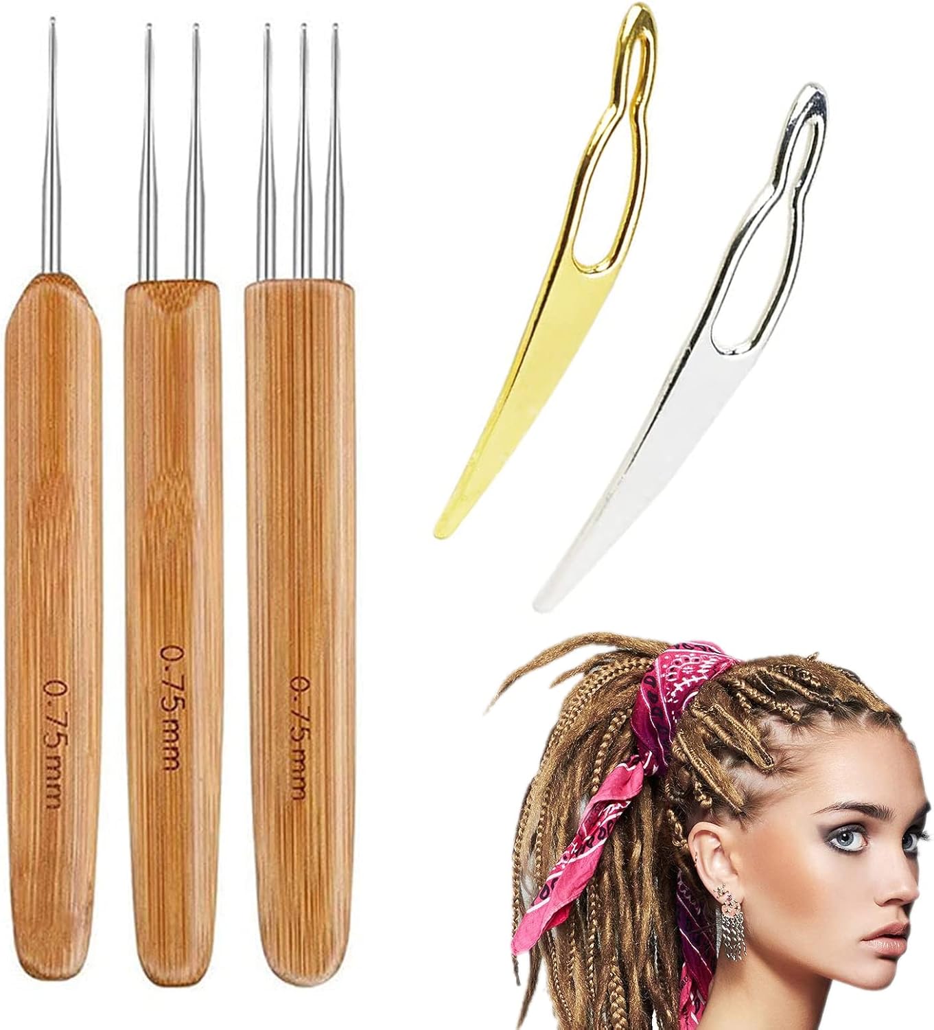 3pcs 0.75mm Dreadlocks Tool and 2pcs Hair Locking Tool Dreadlock ...