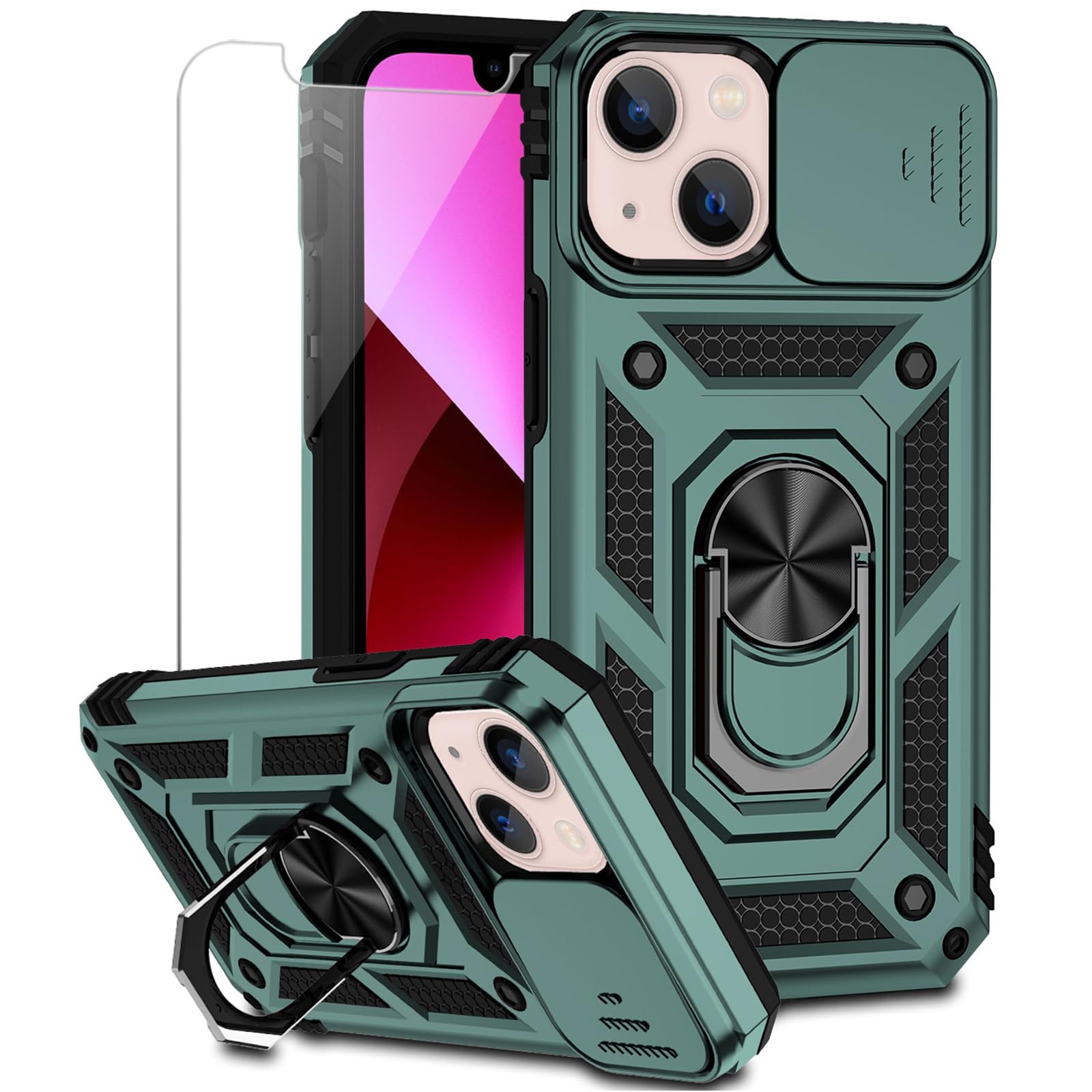 Amazon.com: for iPhone 13 Case with Camera Lens Cover Screen Protector ...