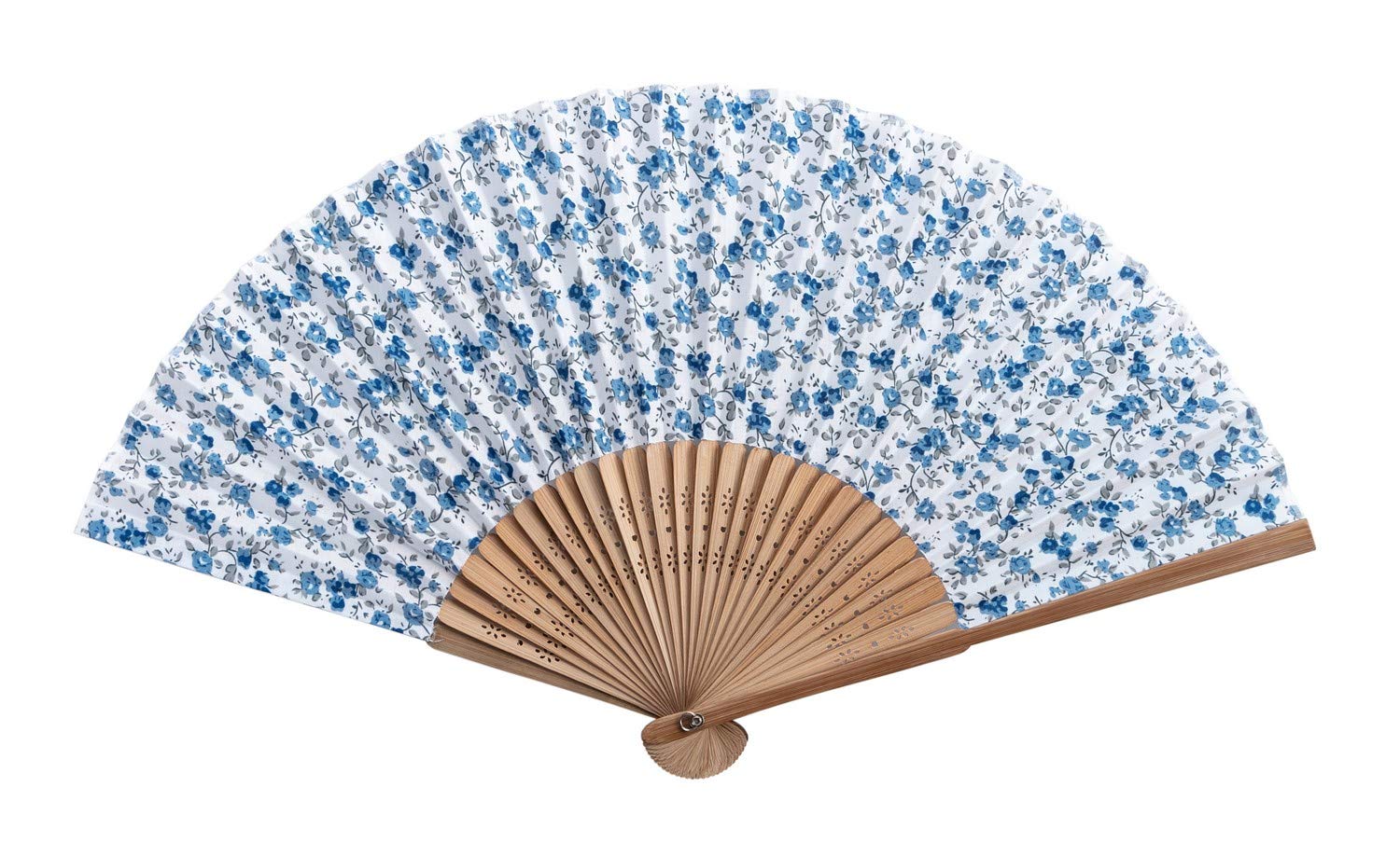 Amazon.com: Salutto Hand Fan with Beautiful Fabric Printed (Blue Floral ...