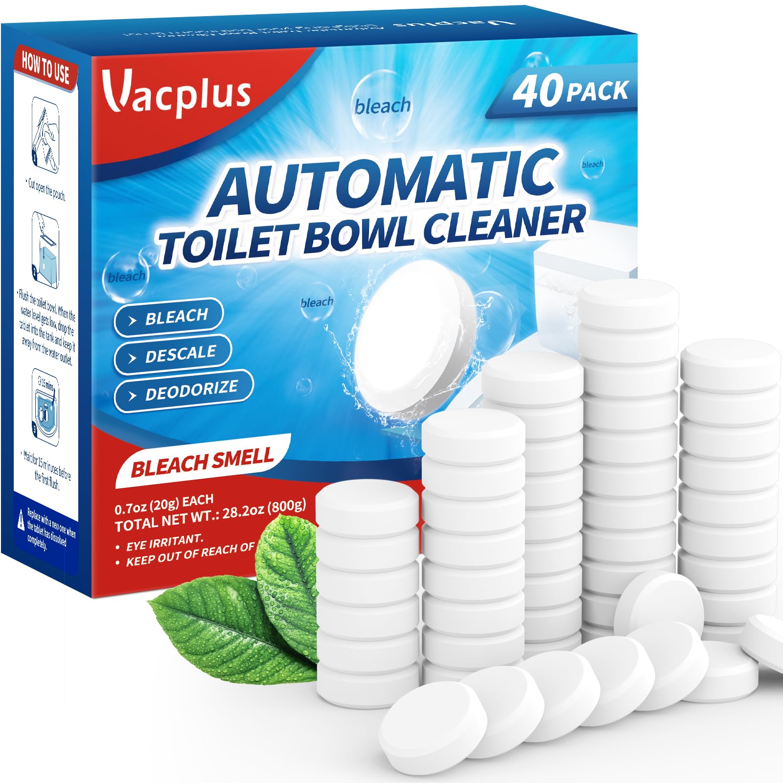 Amazon.com: Vacplus Toilet Bowl Cleaner Tablets 40 PACK, Automatic ...