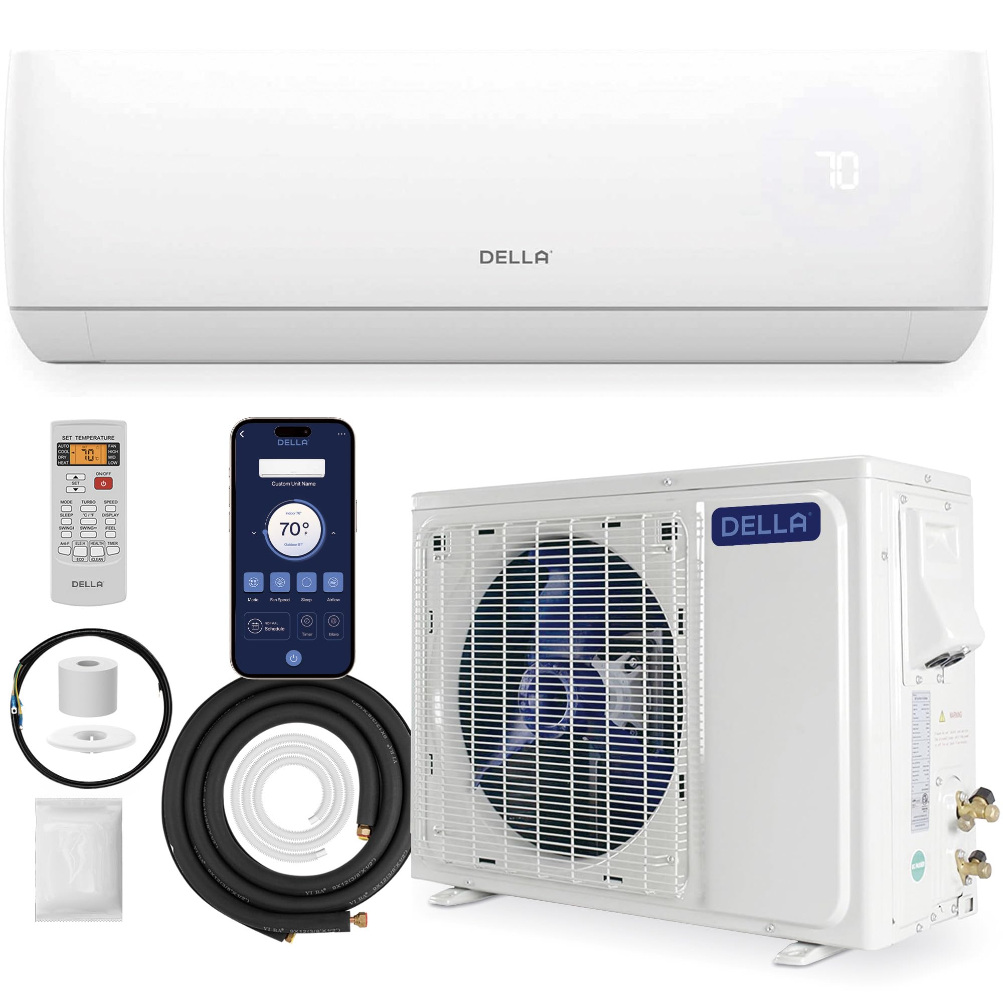 Amazon.com: DELLA 18000 BTU Wifi Enabled Mini Split 19 SEER2 Cools Up ...