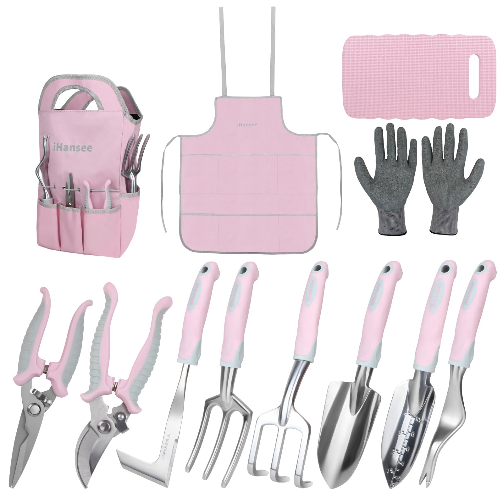 Amazon.com : Pink Garden Tool Set 12 Pieces, iHansee Aluminum Gardening ...
