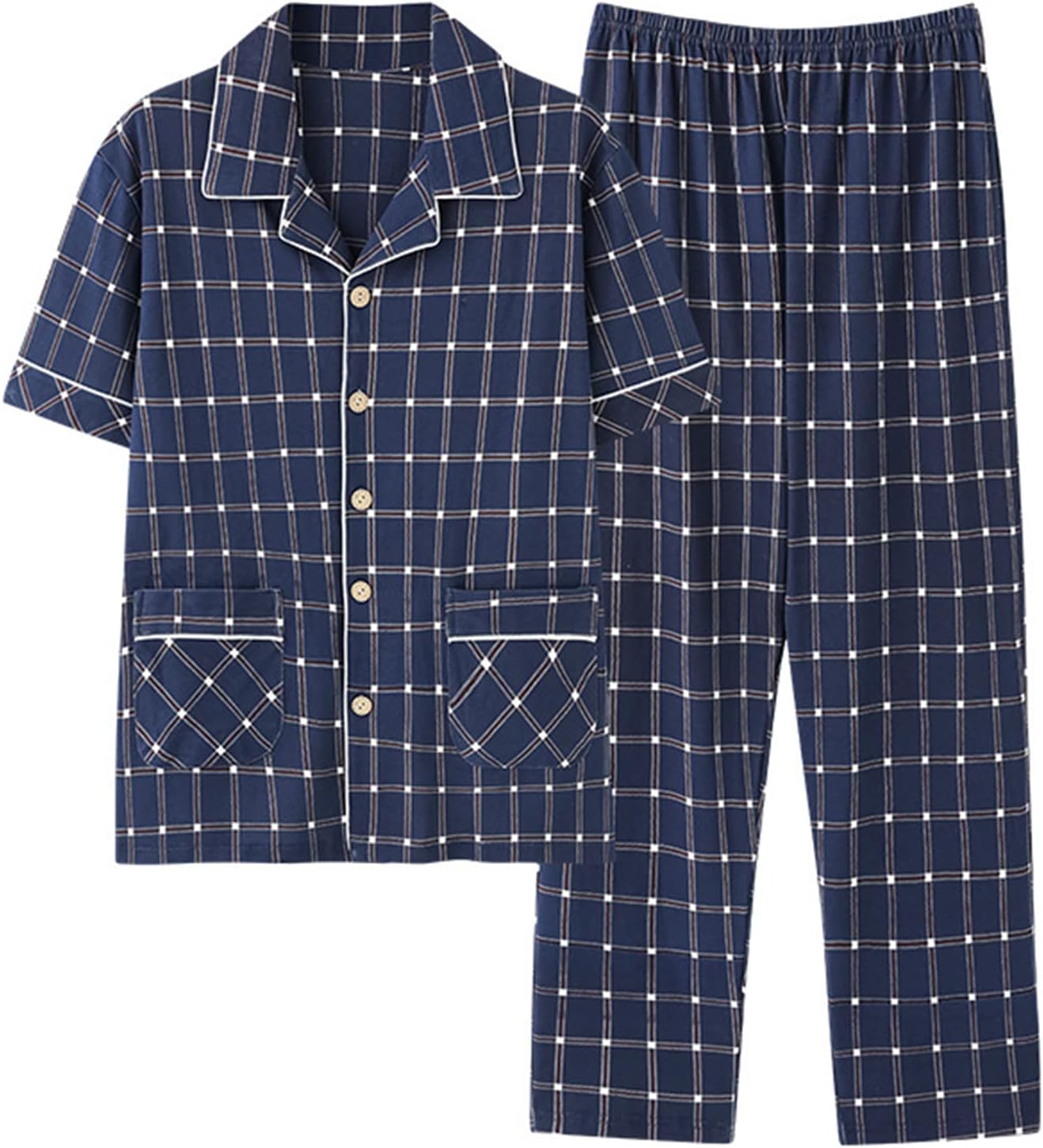 Mens Super Soft 100% Cotton Pajamas Set Short Sleeve Button-Down ...