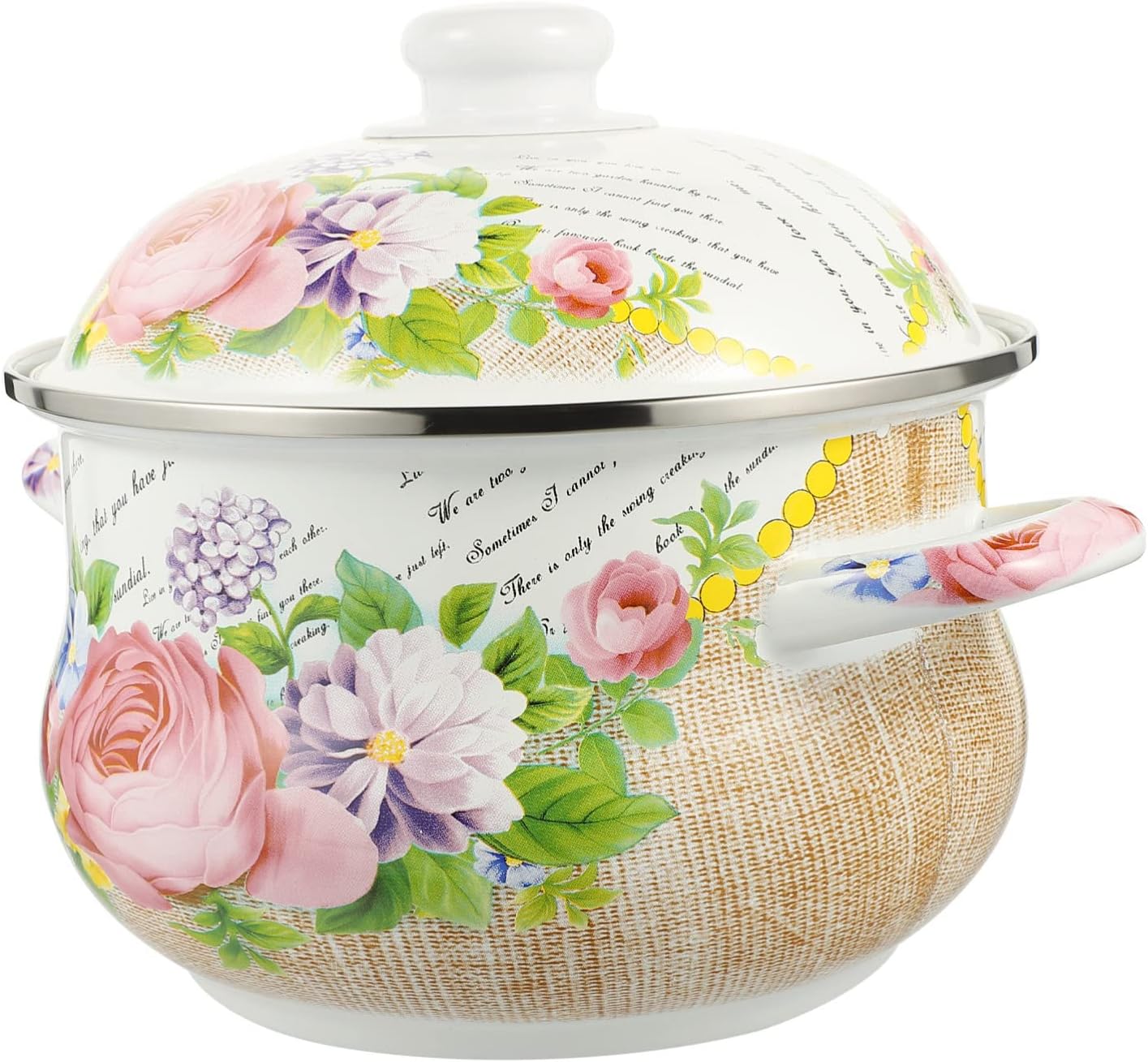 Amazon.com: Hemoton Kitchen Enamel Stockpot with Lid Flower Stew ...