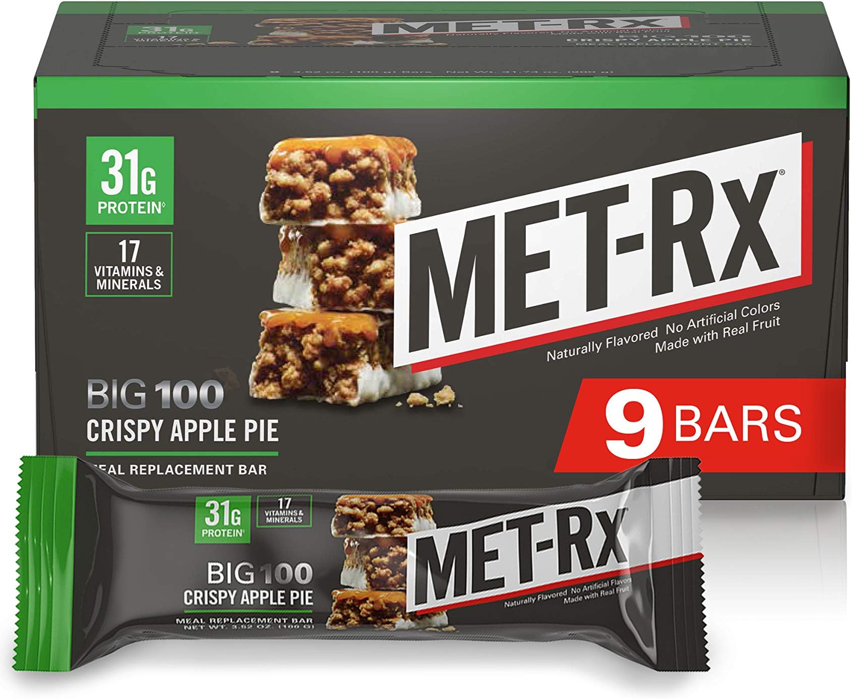 Amazon.com : MET-Rx Big 100 Colossal Protein Bars, Crispy Apple Pie ...