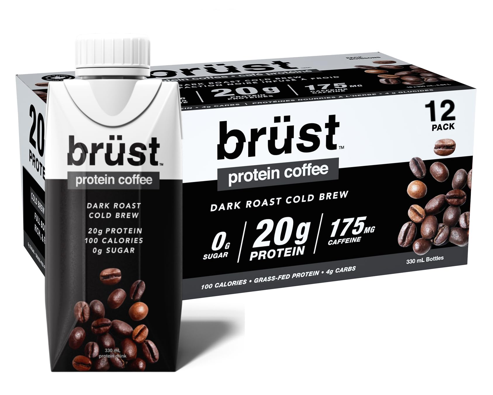 BRÜST PROTEIN COFFEE DARK ROAST - UNSWEETENED - 12 Pack (20g Protein ...
