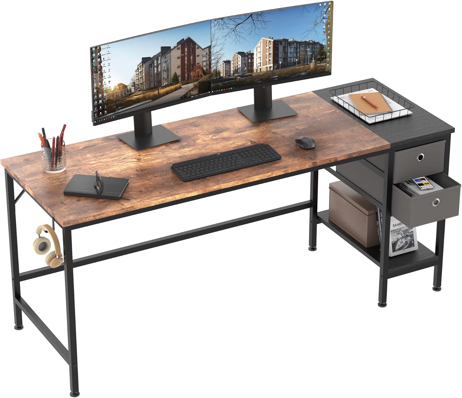 Amazon.com: HOMIDEC Office Desk, Computer Desk with Drawers 63" Study ...
