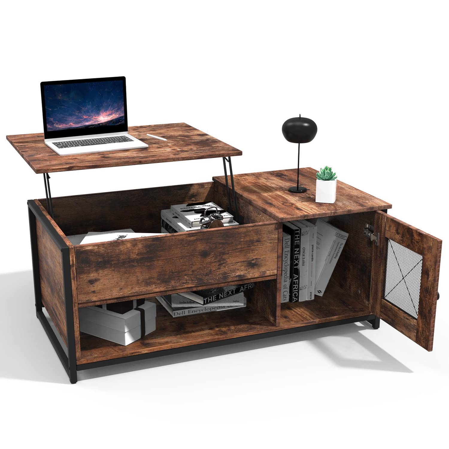 Buy Ahvqevn Industrial Lift Top Coffee Table, 3-Tier Cocktail Table 2 ...