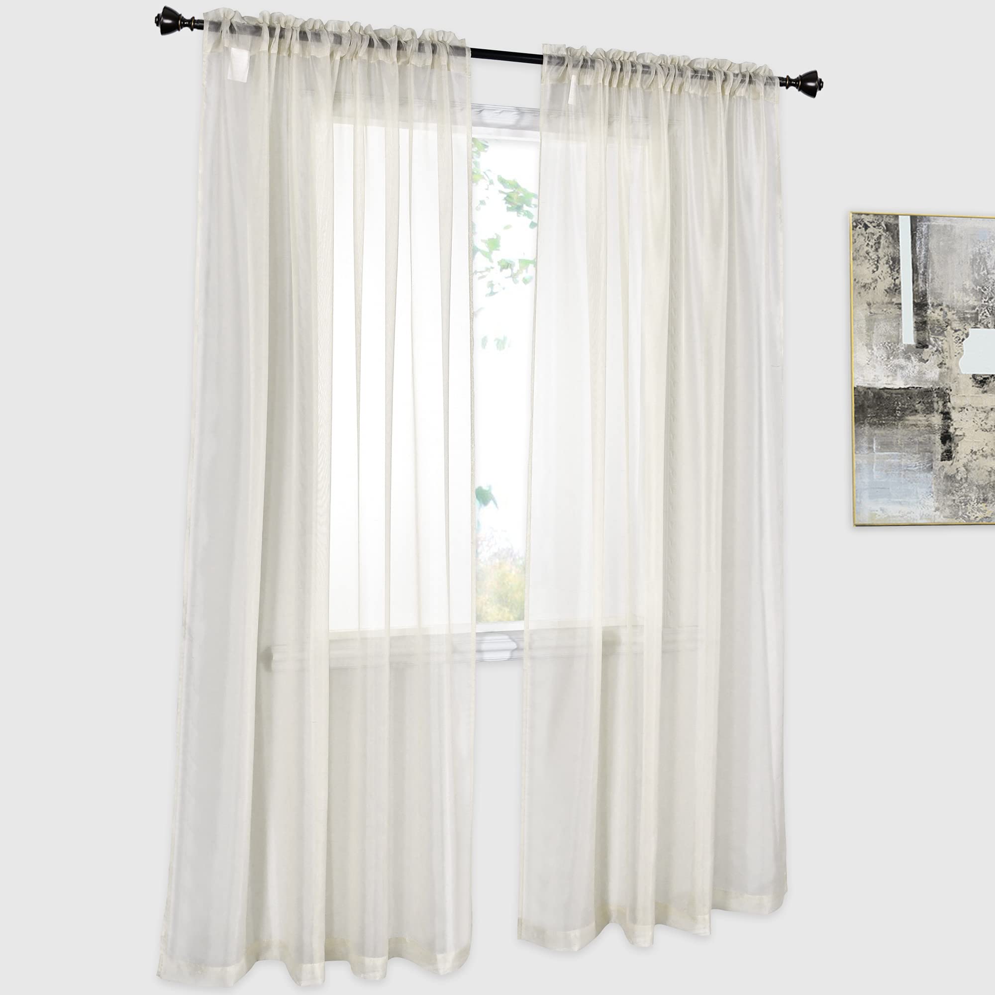 Amazon.com: DONREN 2 Panels Solid Color Beige Sheer Curtains Elegant ...