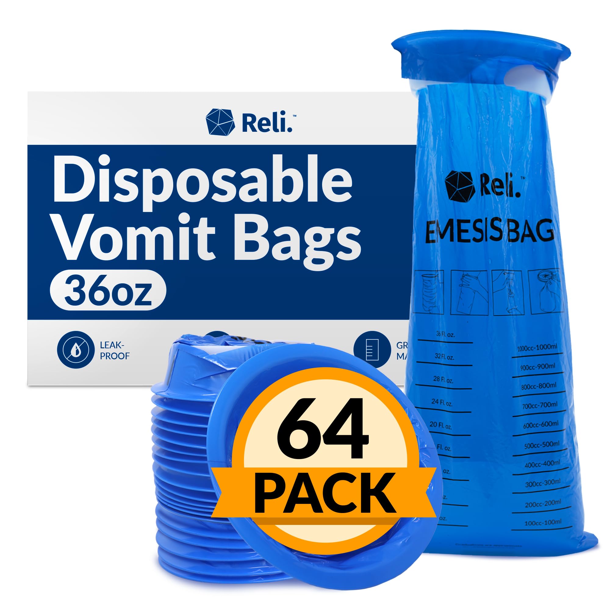 Amazon.com: Reli. Vomit Bags Disposable (64 Pack) Barf Bags Disposable ...