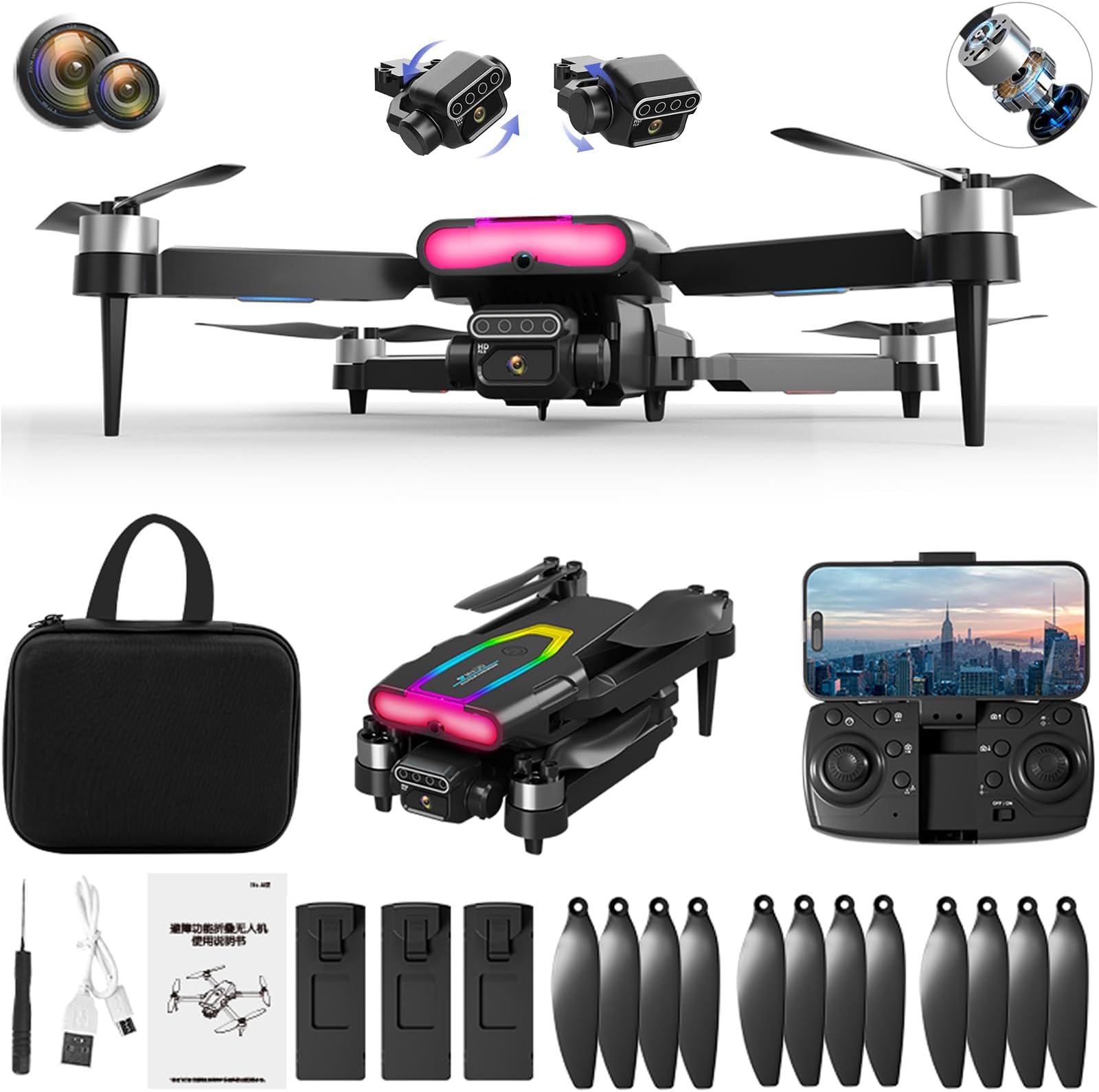 BINDEN - Mini Drone Falcon GD93 Plegable con Cámara 4K HD, WiFi en ...