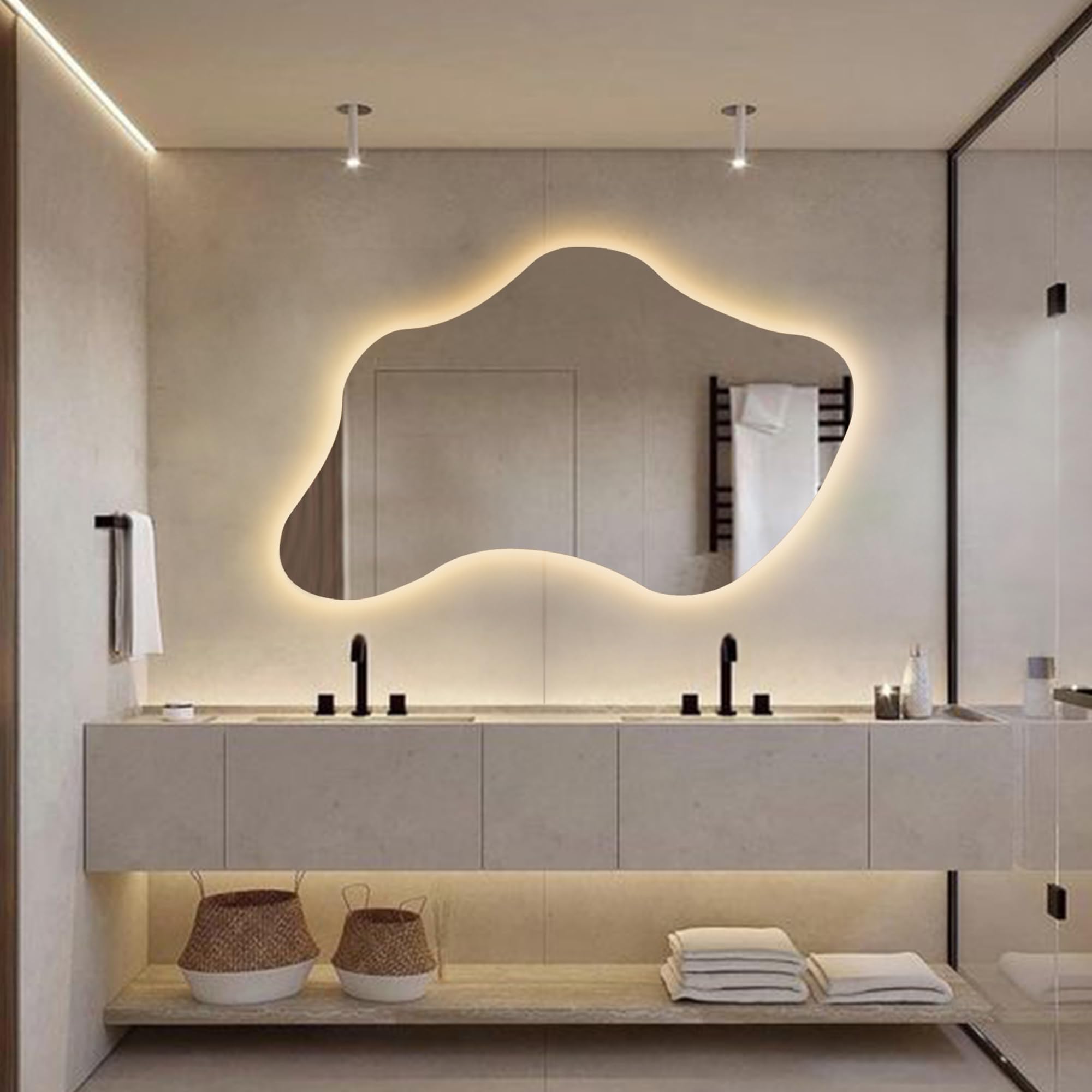 Amazon.com: FAWdecor Asymmetrical Led Lighted Mirror for Bathroom ...