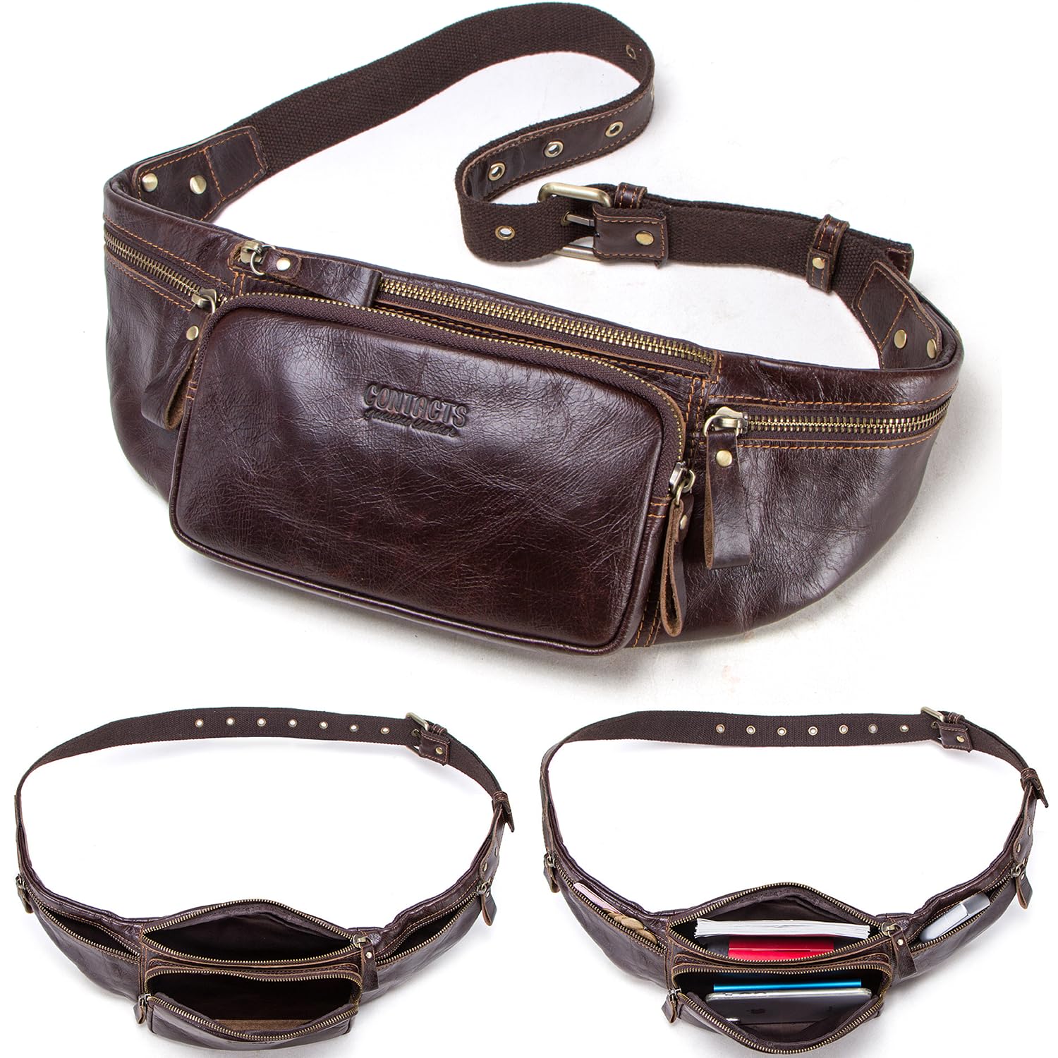 Amazon.com | Top Grain Genuine Leather Slim Waist Pack for Man & Woman ...