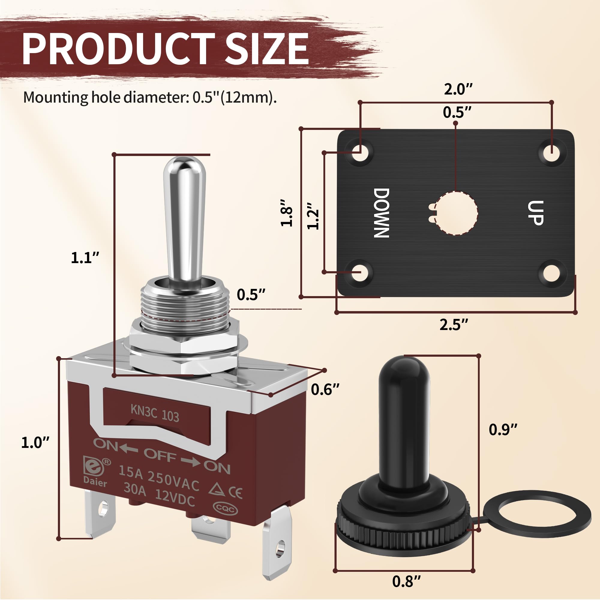 Snapklik.com : RVMARINEPAT Toggle Switch Waterproof Latching 12V 30A DC ...
