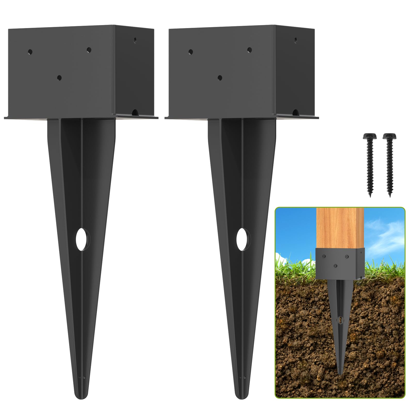Snapklik.com : 2 Pcs 4"x 6" Fence Post Anchor Ground Spike, 16.5" Heavy ...