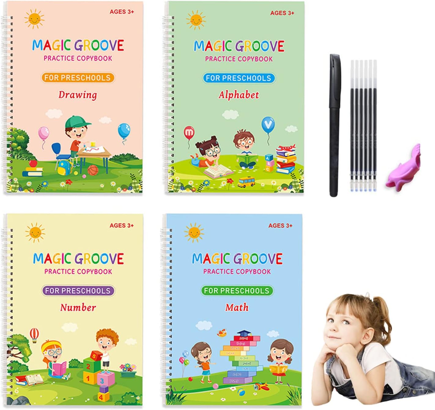 Amazon.com : DTREEL 4 Pc Large Grooved Writing Books,Reusable ...