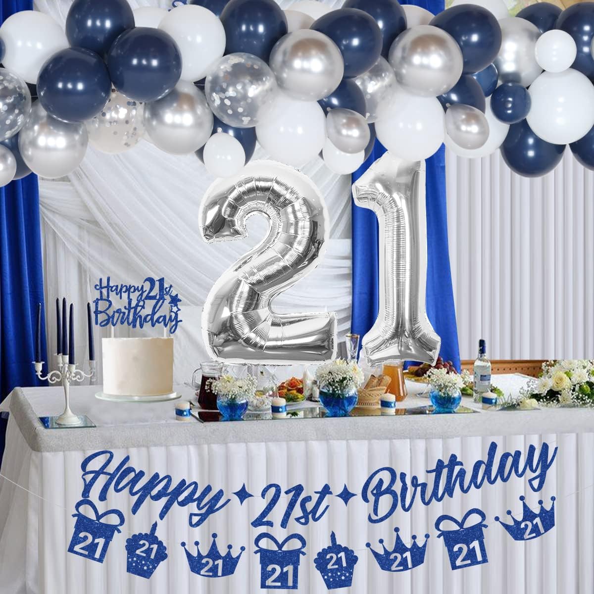 21st Birthday Party Decorations Blue and Silver for Boys and Girls, 21 ...