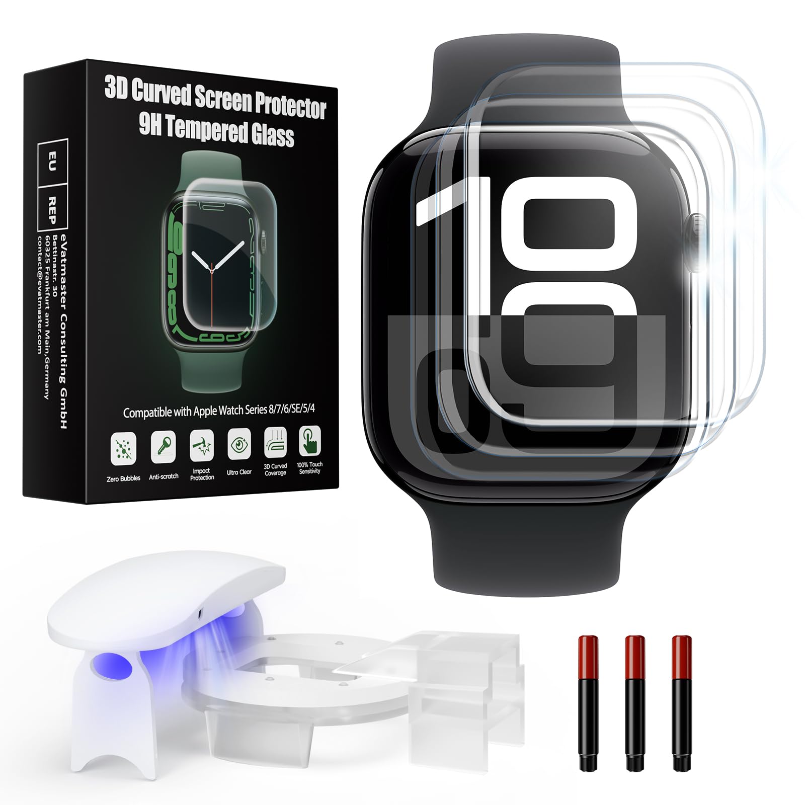 Screen Protector for Apple Watch Series 10 46mm,Tempered Glass Curved Full Coverage Watch Screen ...