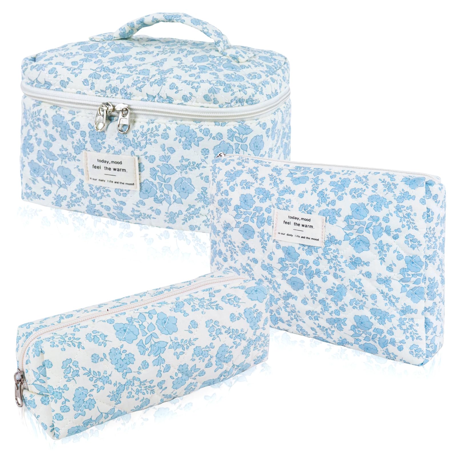 Amazon.com: Hatende 3Pcs Cotton Quilted Makeup Bag Set,Large Floral ...