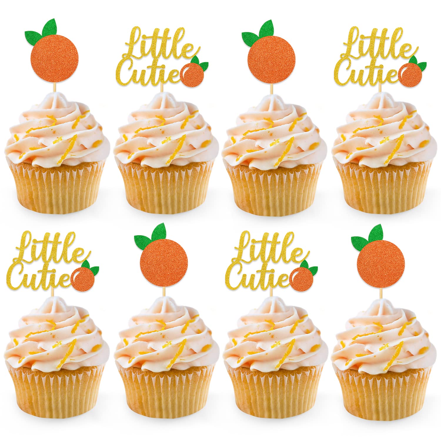 24pcs Little Cutie Baby Shower Cupcake Toppers Orange Glitter Cupcake ...