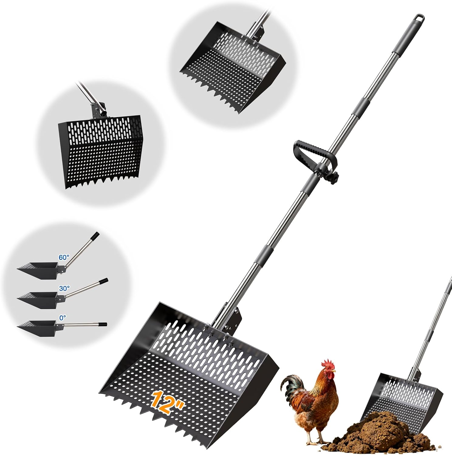 Amazon.com: 12-Inch 2-in-1 Chicken Poop Scooper & Rake, Chicken Coop ...